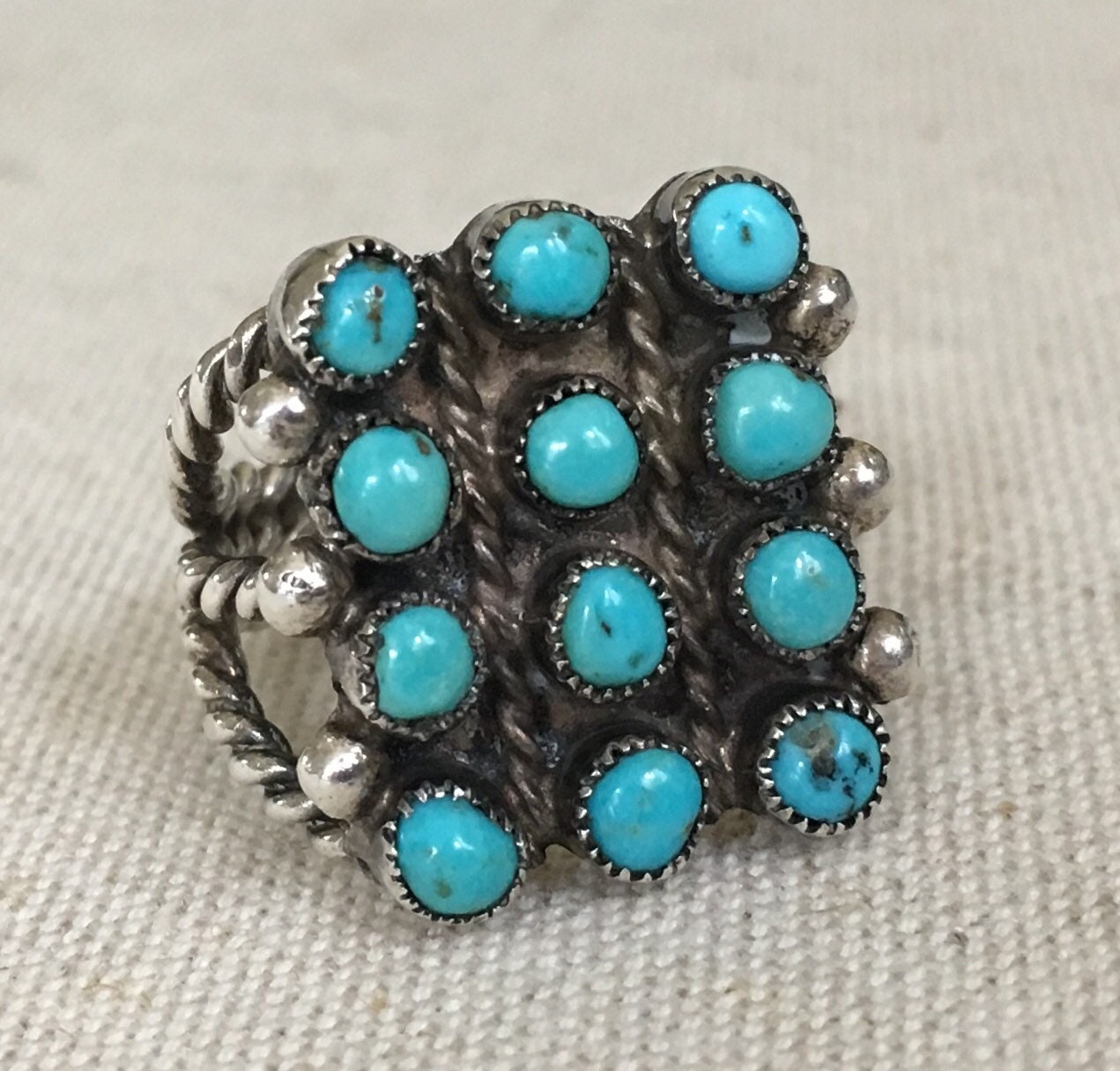Big Turquoise Ring Vintage Native American Zuni Sterling Silver Petit ...