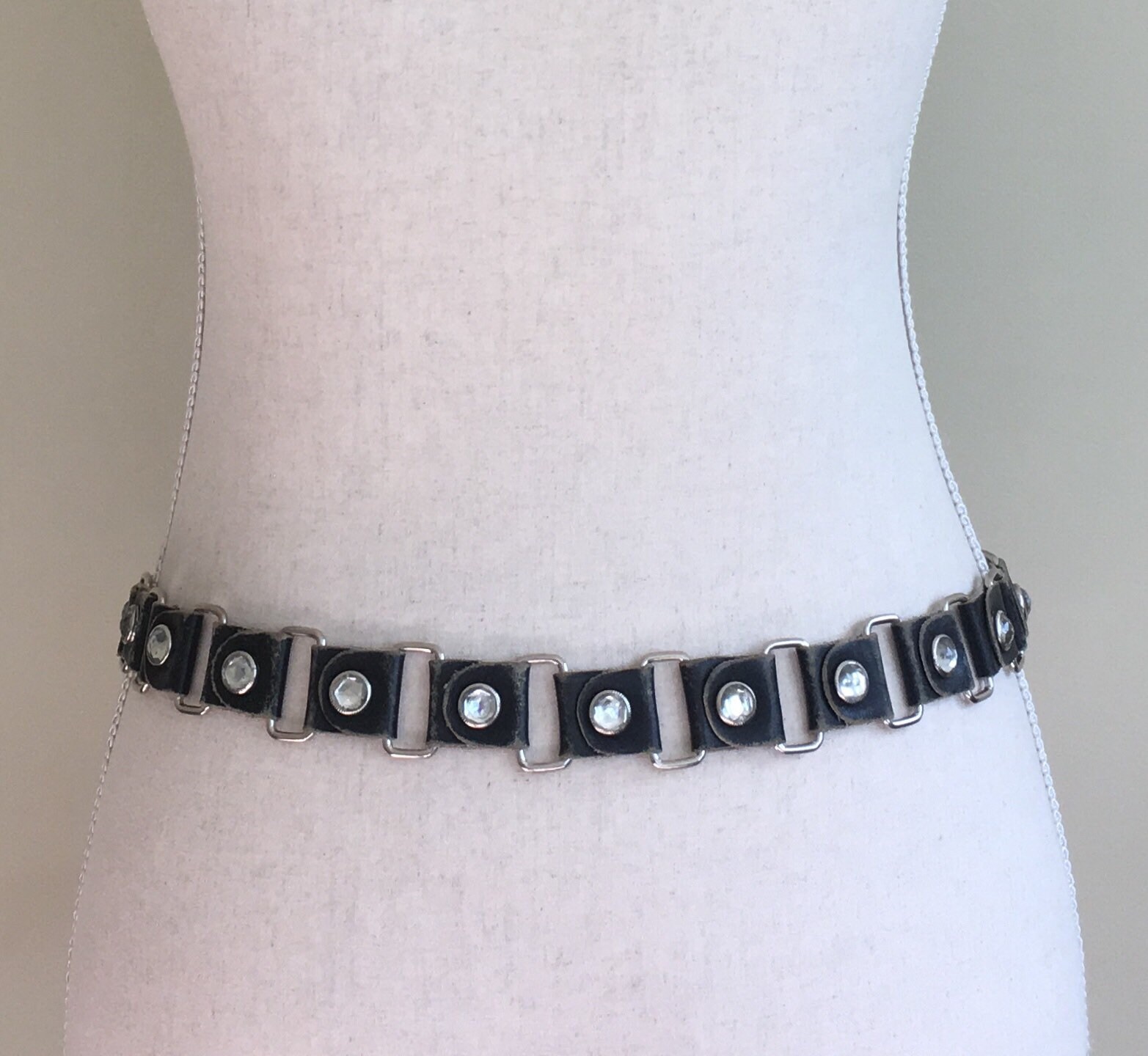 Rock & Roll Studded Belt Vintage Distressed Black Leather Diamanté ...