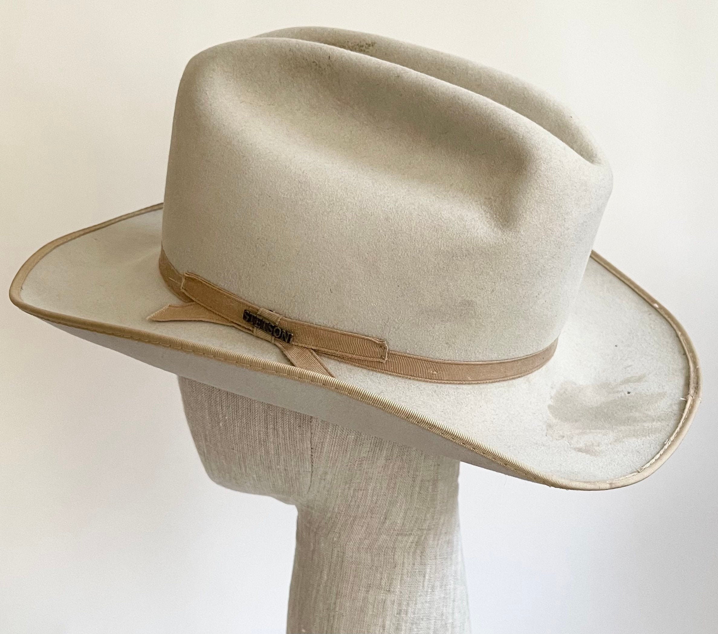 Beat Up Stetson Hat Cowboy Hat Fedora Beige Gray Beaver STETSON Hat Pin ...