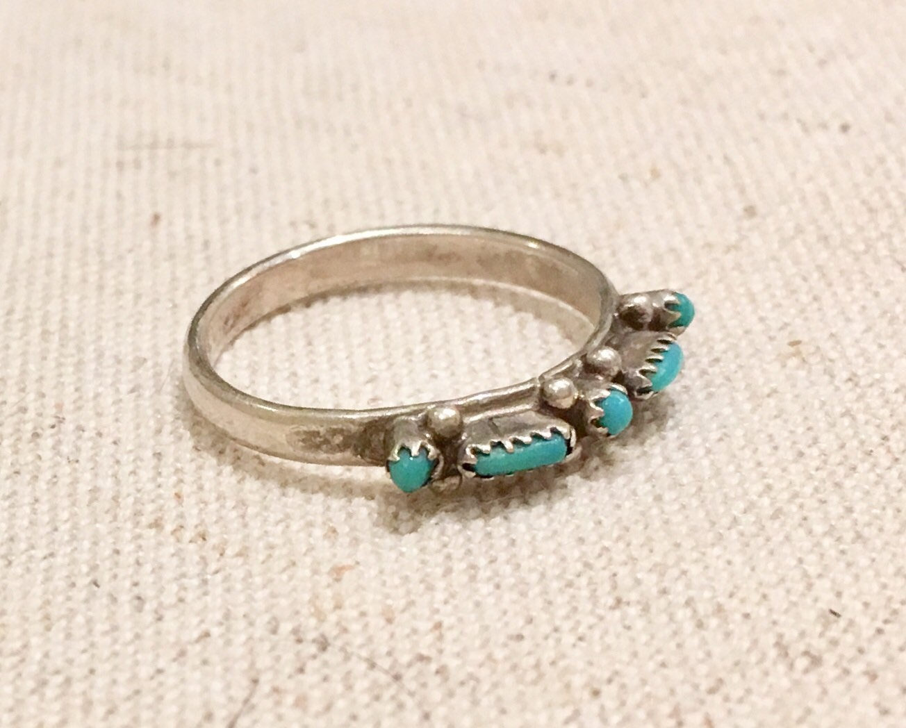 Vintage Zuni Ring Band Sterling Silver & Turquoise Zuni Petit Point ...
