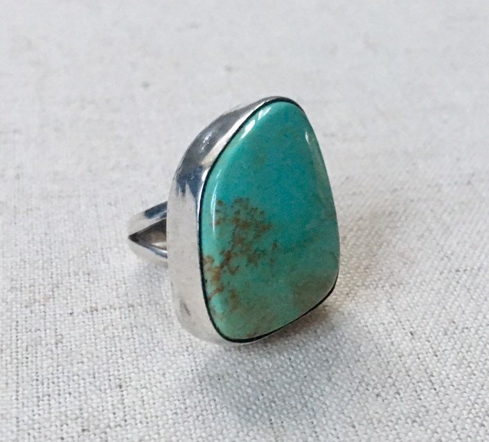 Big Modernist Turquoise Ring Sterling Silver Statement Ring Vintage ...