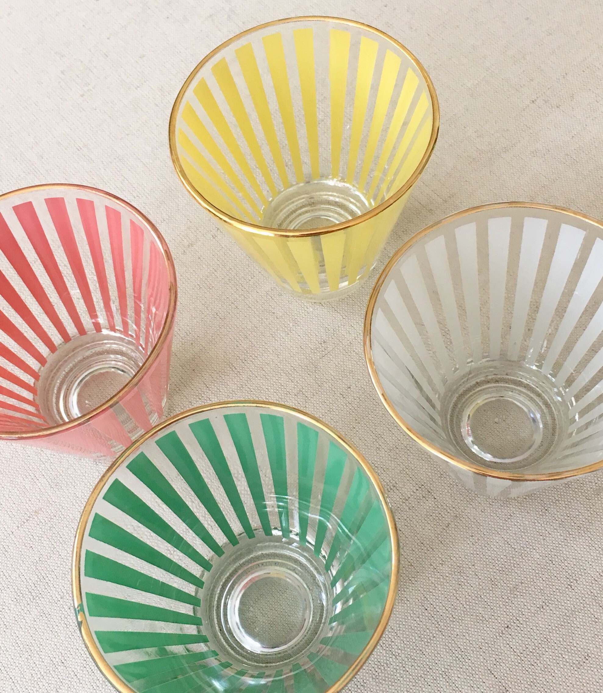 Mid Century Bar Glasses Highball Rocks Cocktail Barware Gold Rim ...