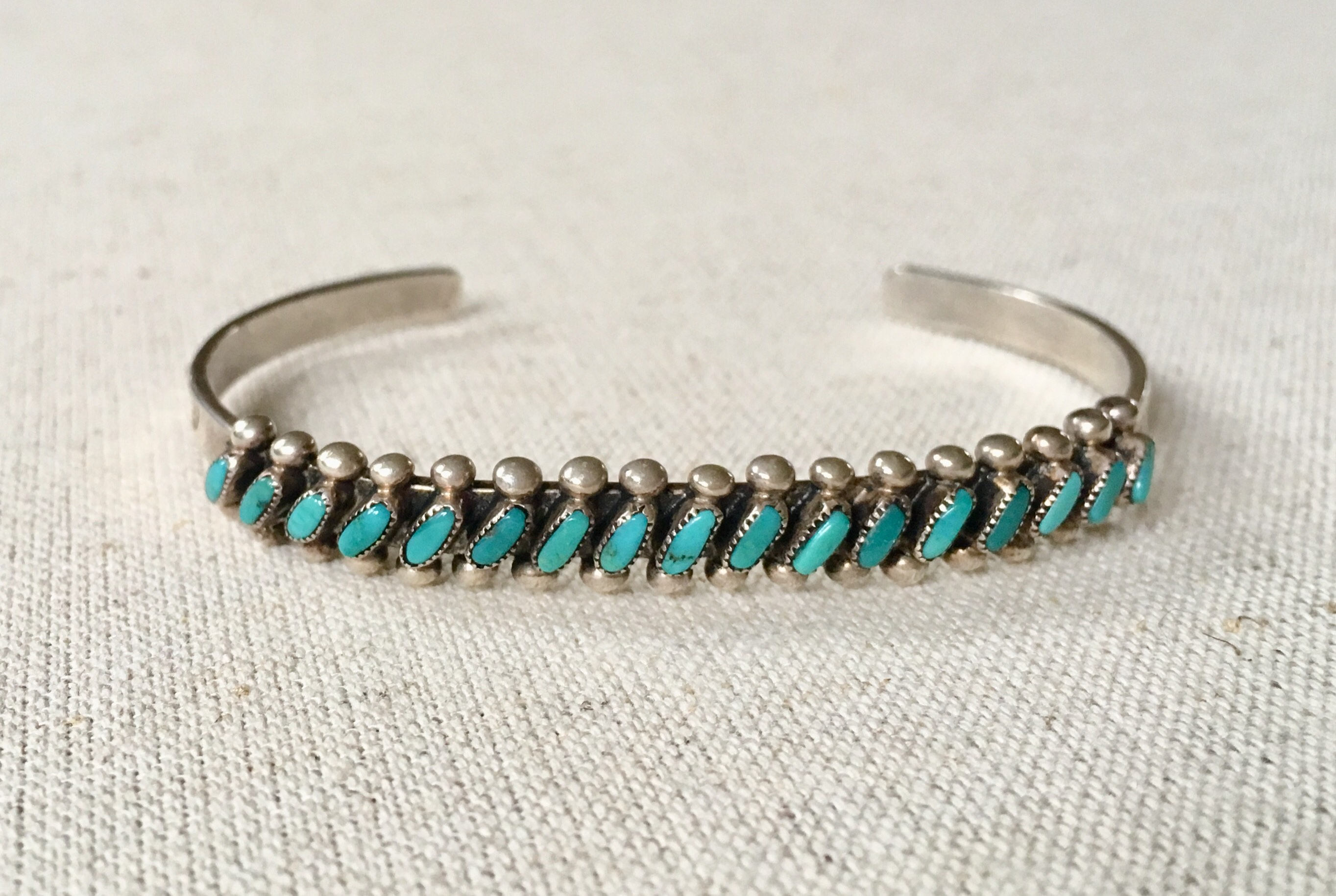 Vintage Native American Zuni Needlepoint Sterling Silver and Turquoise ...