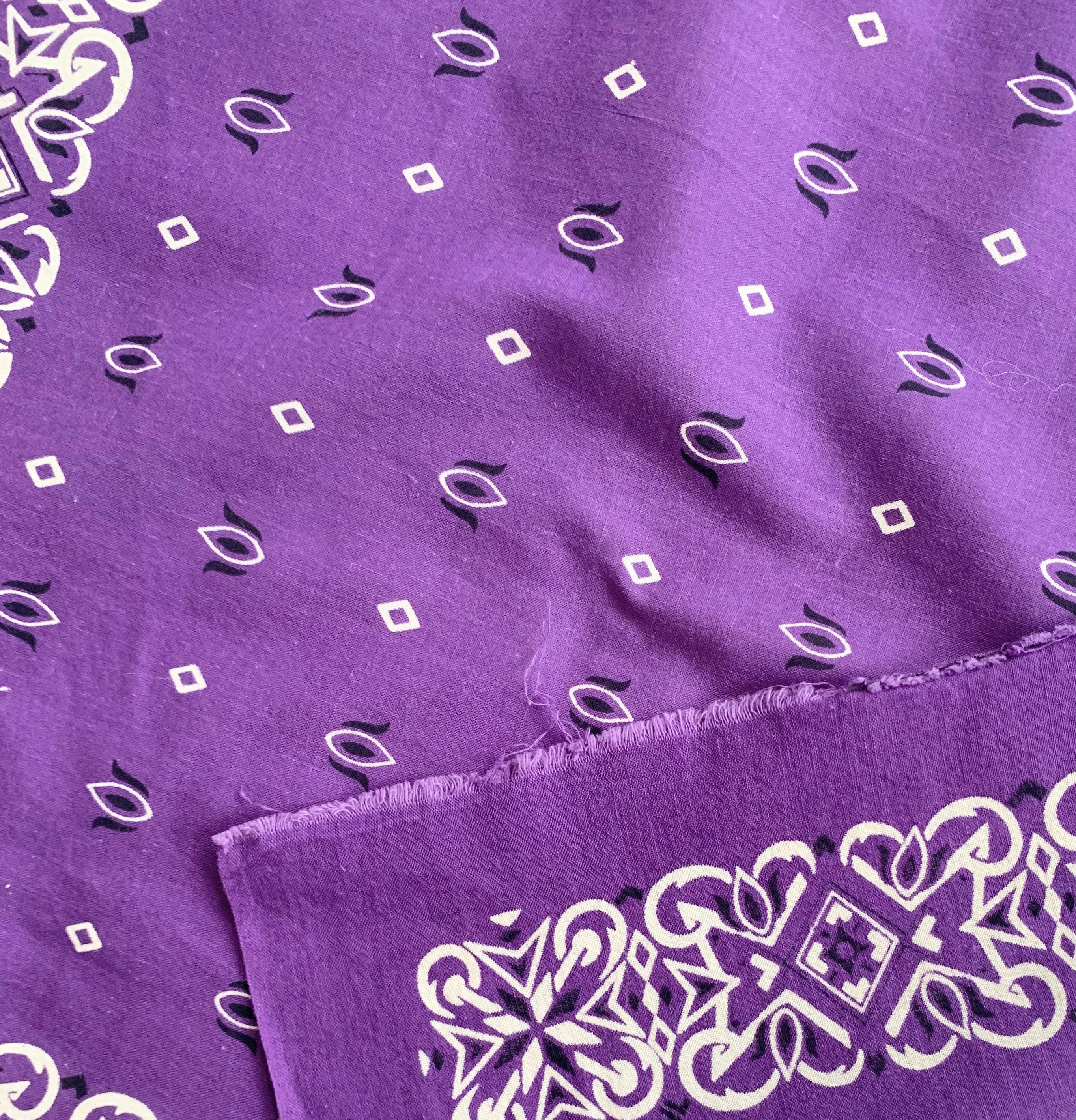 Dark Purple Cotton Bandana Vintage 70s Single Selvedge Edge Black White ...