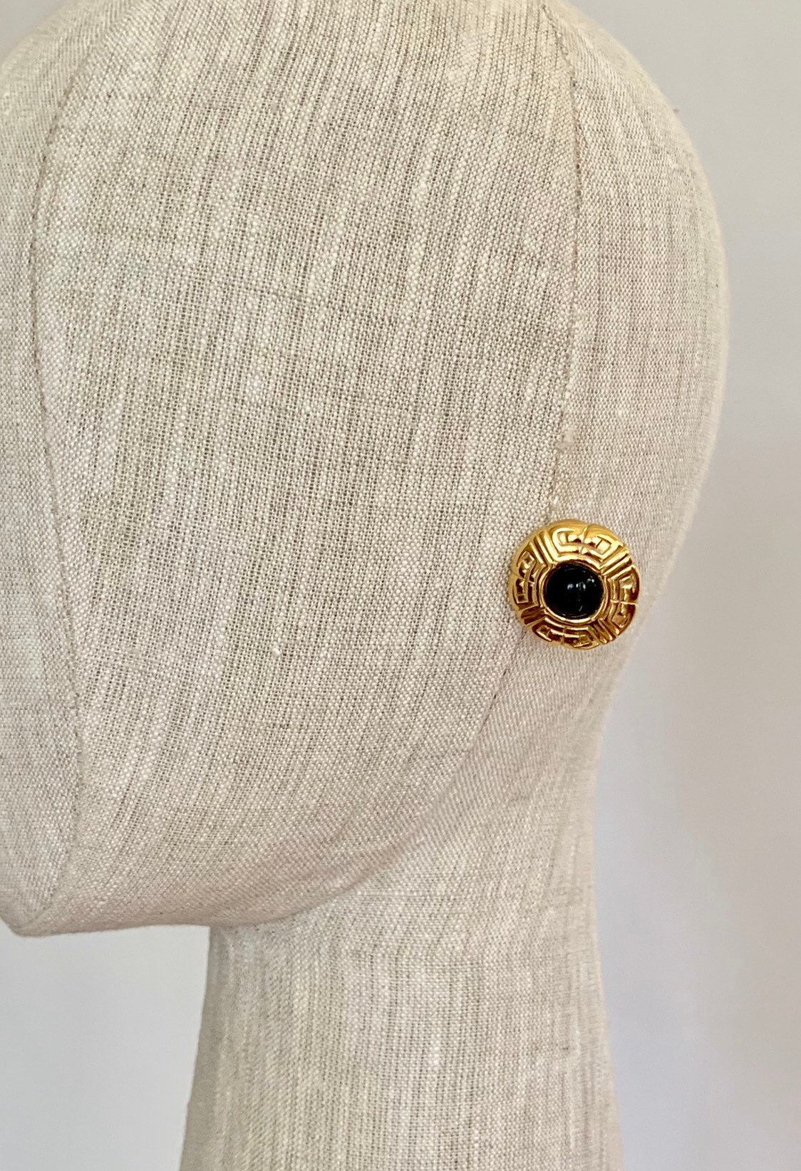 Signed Givenchy Gold Earrings Vintage Signature Logo Design Black Stone ...