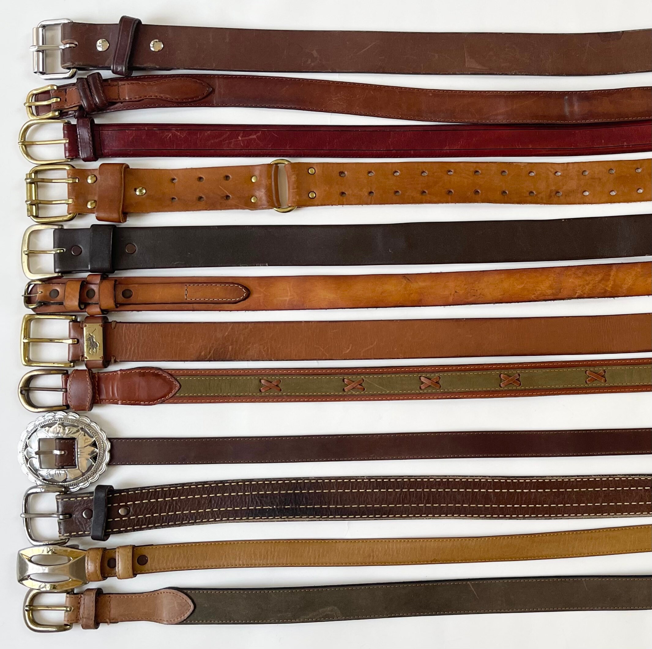 Distressed Brown Leather Belt Worn Aged Rugged Western Vintage Mens ...