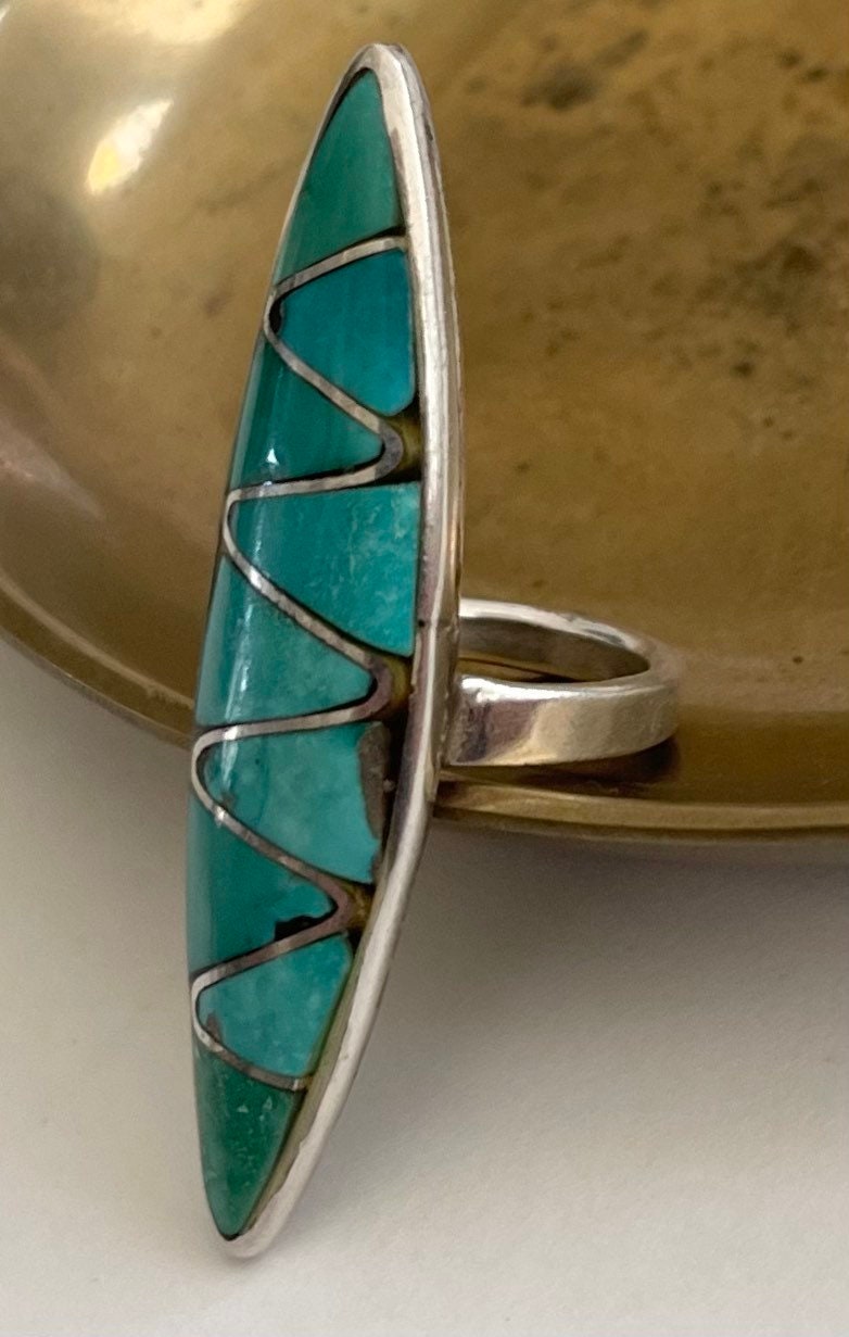 Stunning Long Zuni Turquoise Ring Vintage Native American - Etsy