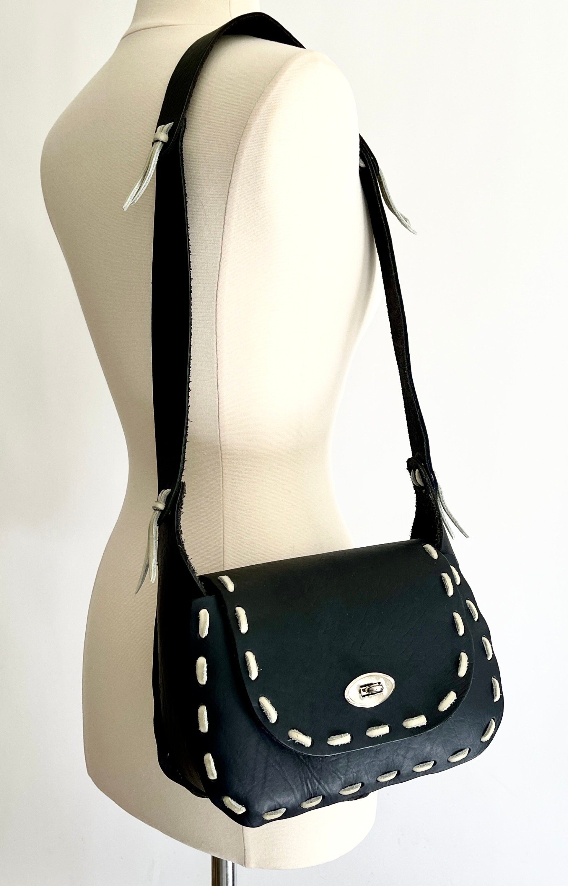 Pristine Western Black Bag Purse Handmade Vintage Soft Black Leather ...