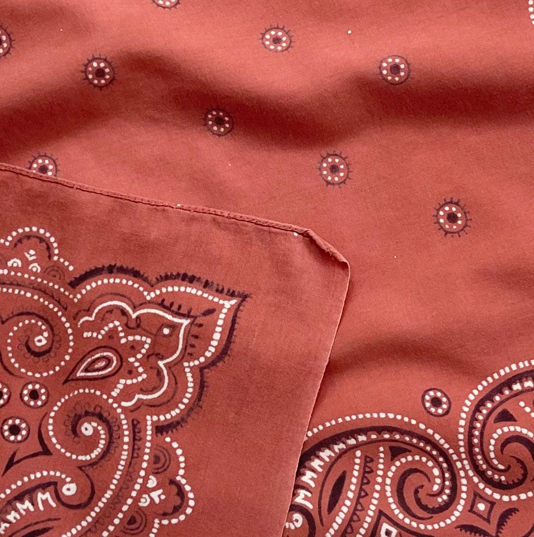 60s Rust Brown Bandana Vintage Washfast Colors Floral Print Fast Color ...