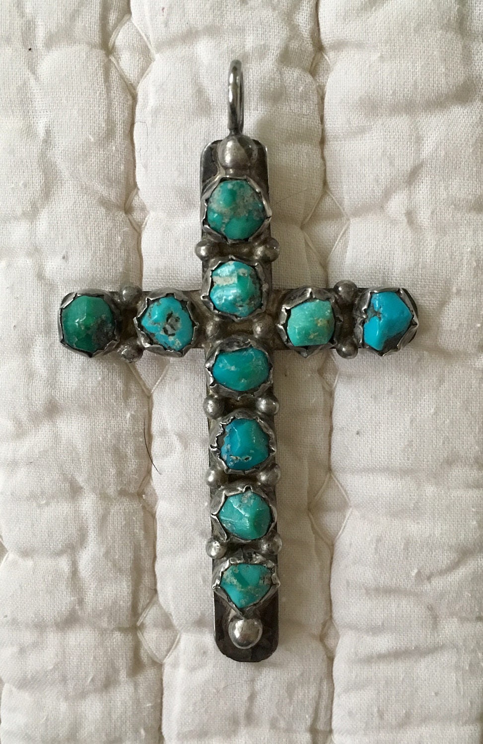 Large Vintage Sterling Silver and Turquoise Zuni Cross Pendant - Chain ...