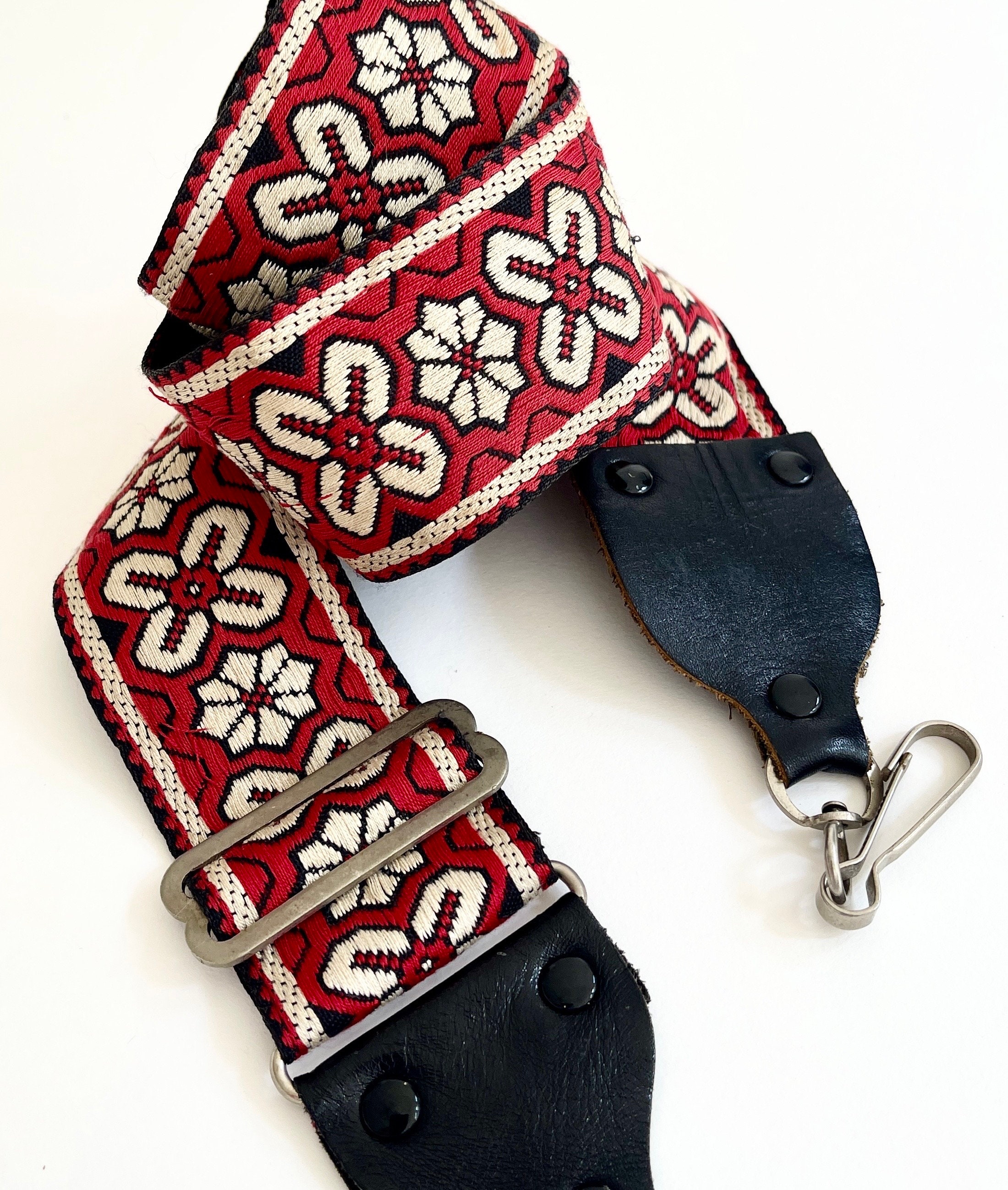 Vintage Camera Strap 60s 70s Retro Windowpane Woven Woven Design Black ...