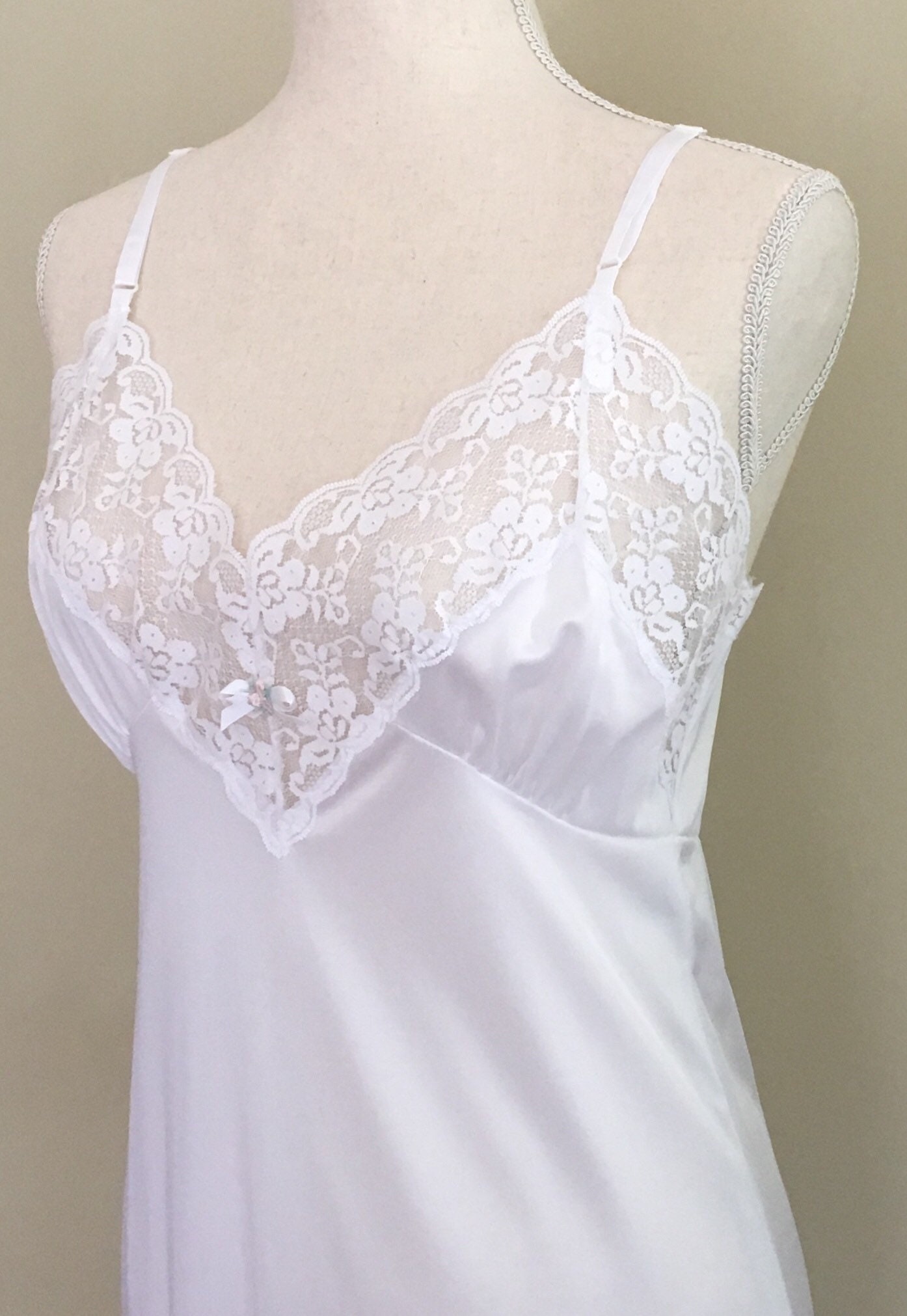 Long White Lace Nightgown Slip Nightie Vintage 50s Romantic Floor
