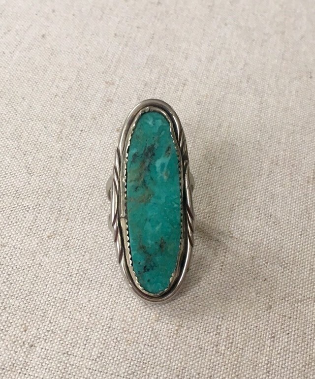 Old Long Turquoise Ring Vintage Native American Navajo Sterling Silver ...