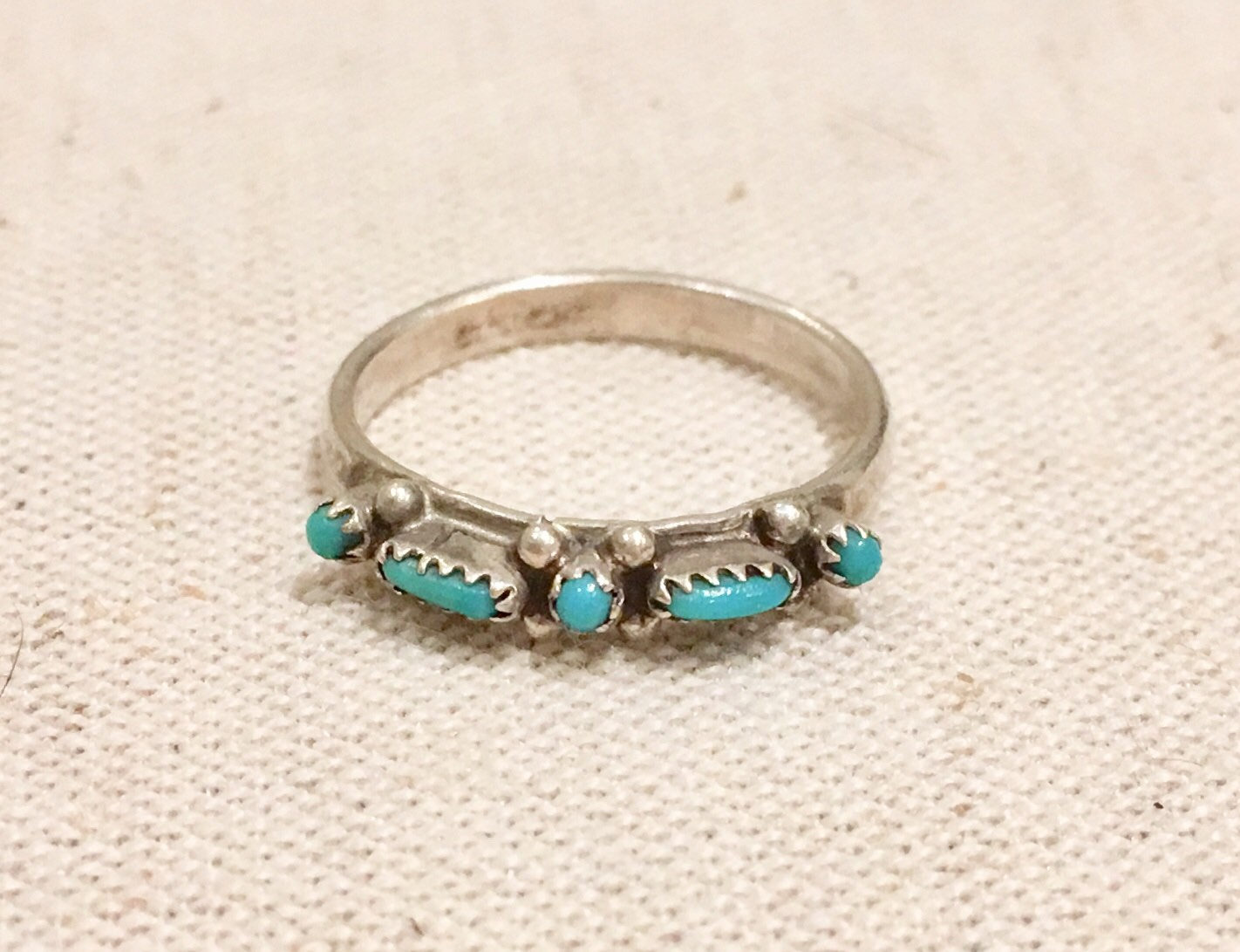Vintage Zuni Ring Band Sterling Silver & Turquoise Zuni Petit Point ...
