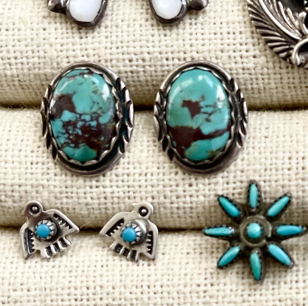 Native American Stud Earrings Sterling Silver Studs Turquoise MOP Onyx ...