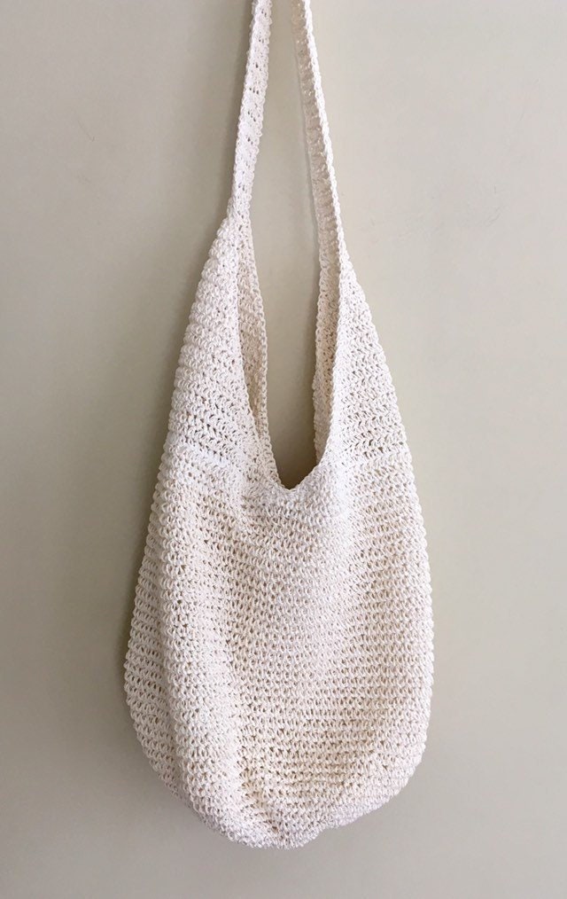 Slouchy White Hobo Bag Purse Pristine Condition Crochet Woven Natural ...