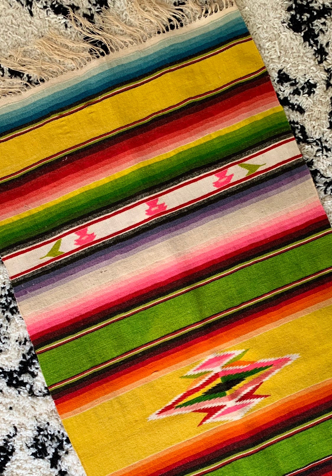 Antique Serape Saltillo Hand Woven Runner Textile Mat Wall Hanging Rug ...