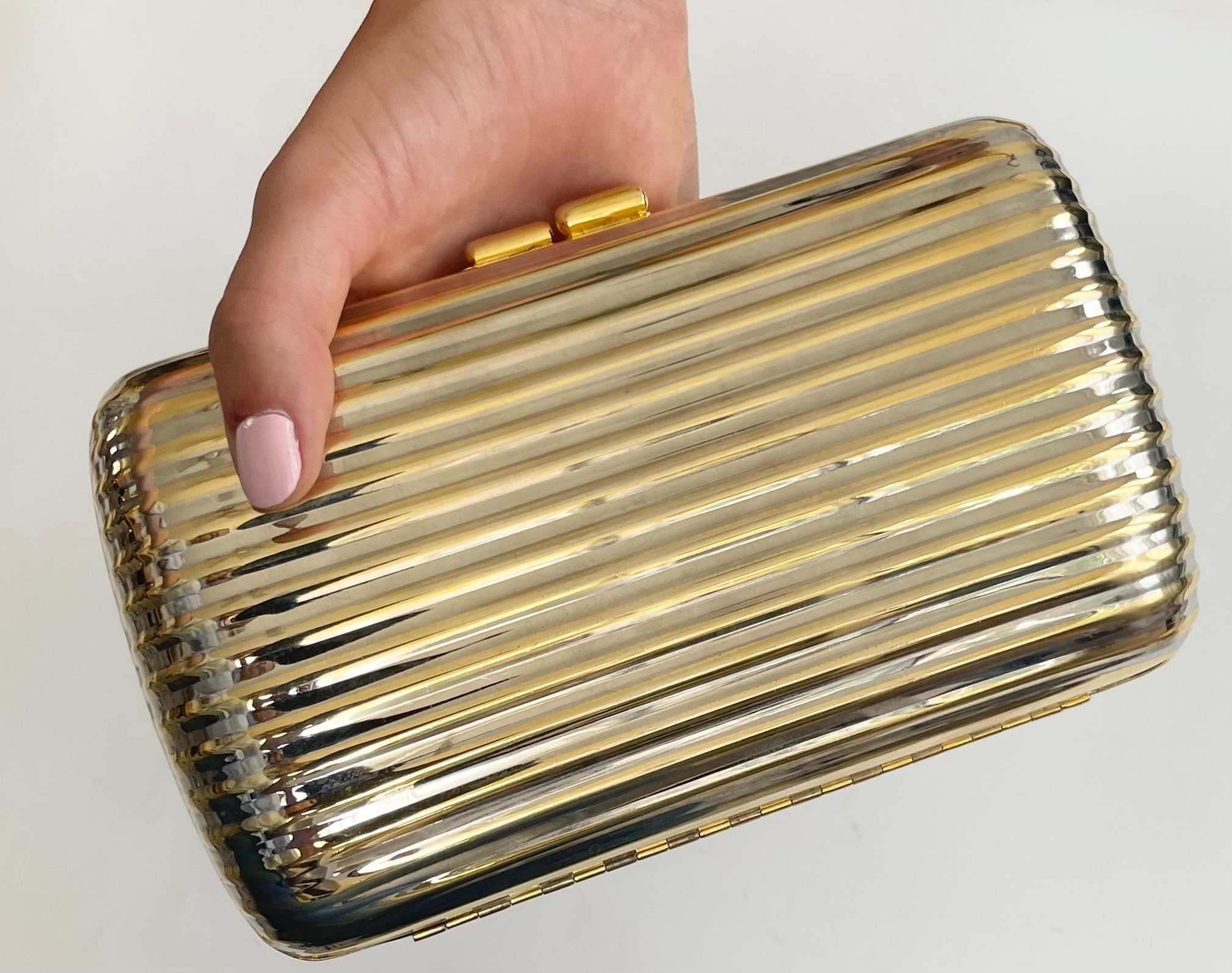 Walborg Gold Box Purse Clutch Vintage Gold Tone Metal Evening Bag ...