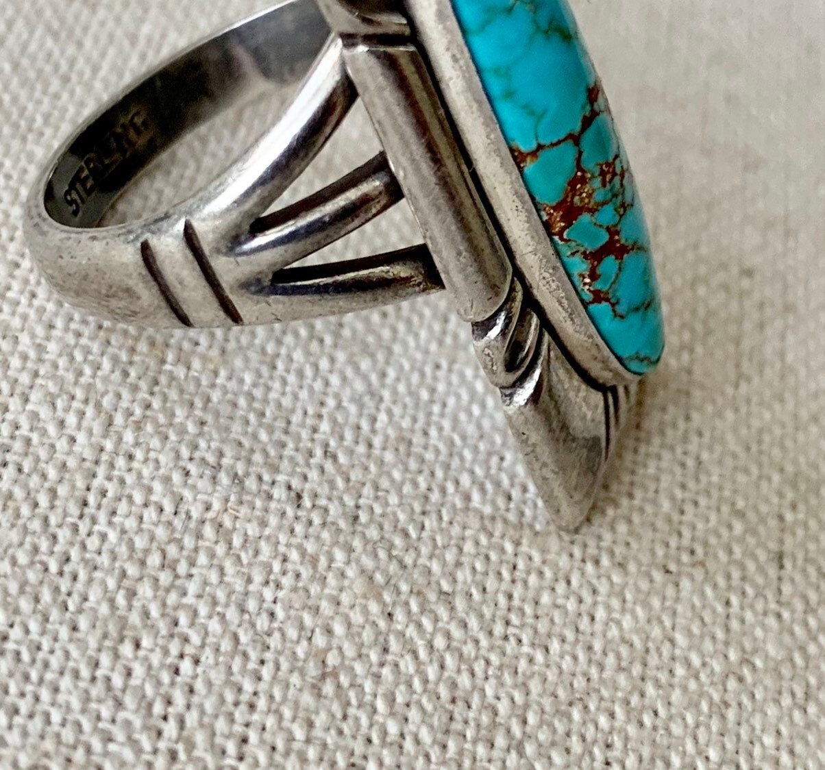 Long Rectangle Turquoise Ring Band Vintage Native American Navajo ...