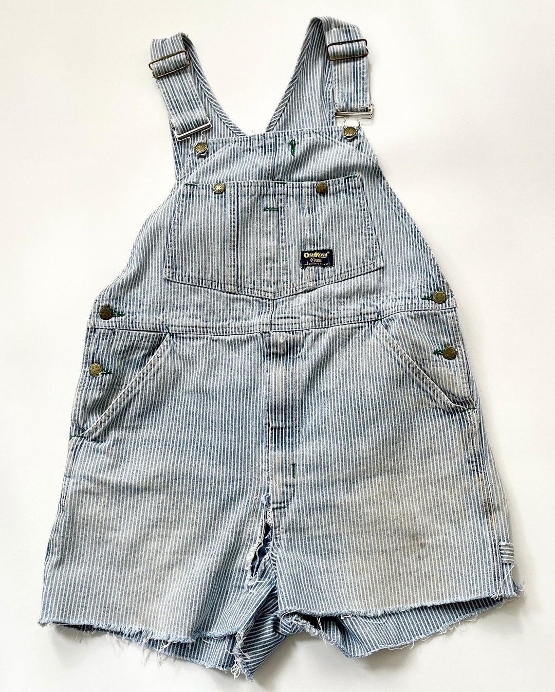 Worn Oshkosh Striped Overalls Coveralls Bibs Cut off Shorts Vintage ...