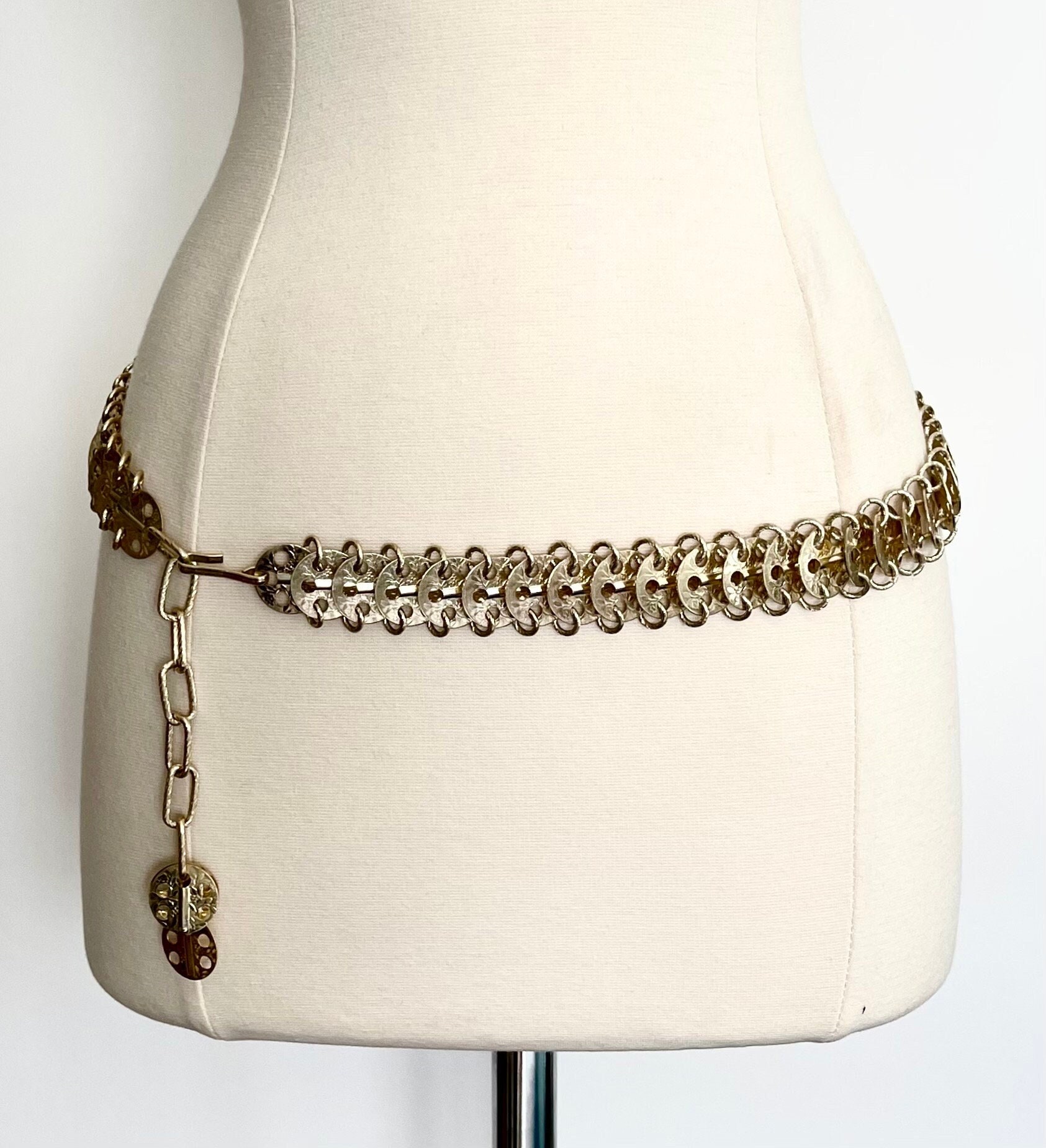 Gold Chain Link Belt Mod Vintage 80s Round Disc Circle Links Paco ...