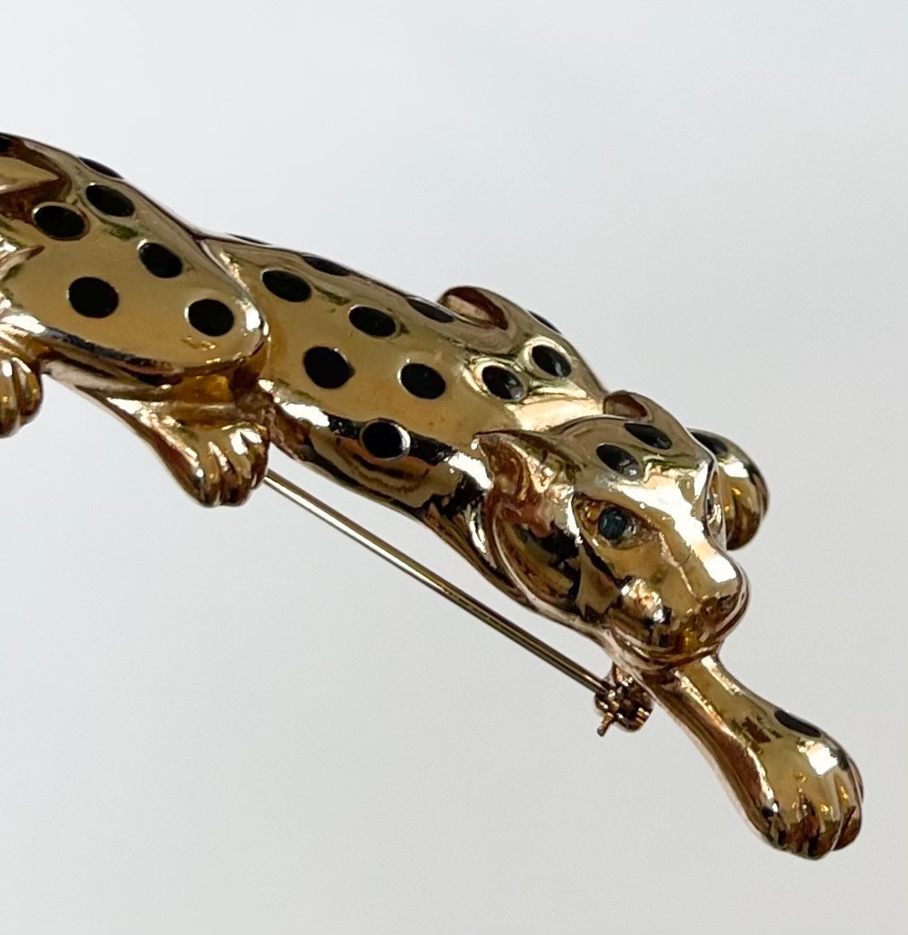 Carolee Leopard Brooch Pin Blue Crystal Eyes Vintage 80s 90s Gold Tone ...