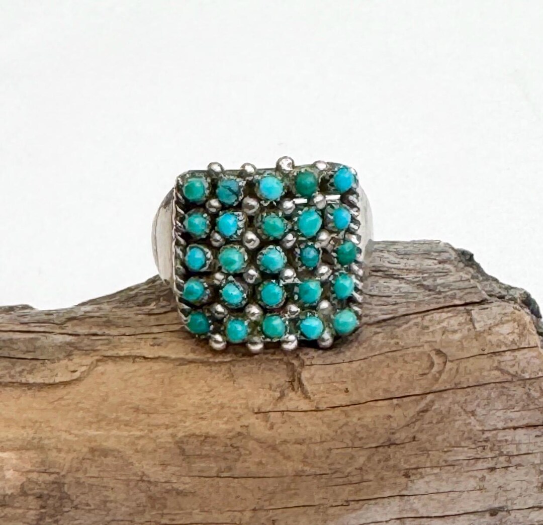 Five Row Snake Eye Turquoise Ring Vintage Native American Zuni Sterling ...