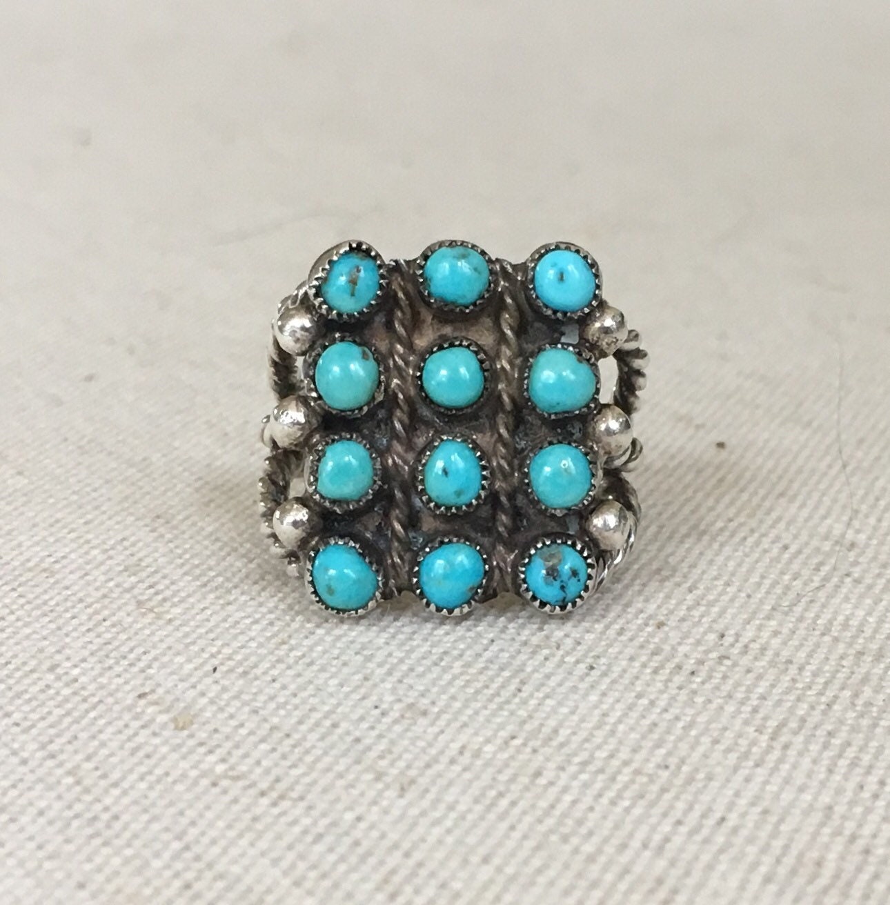 Big Turquoise Ring Vintage Native American Zuni Sterling Silver Petit ...