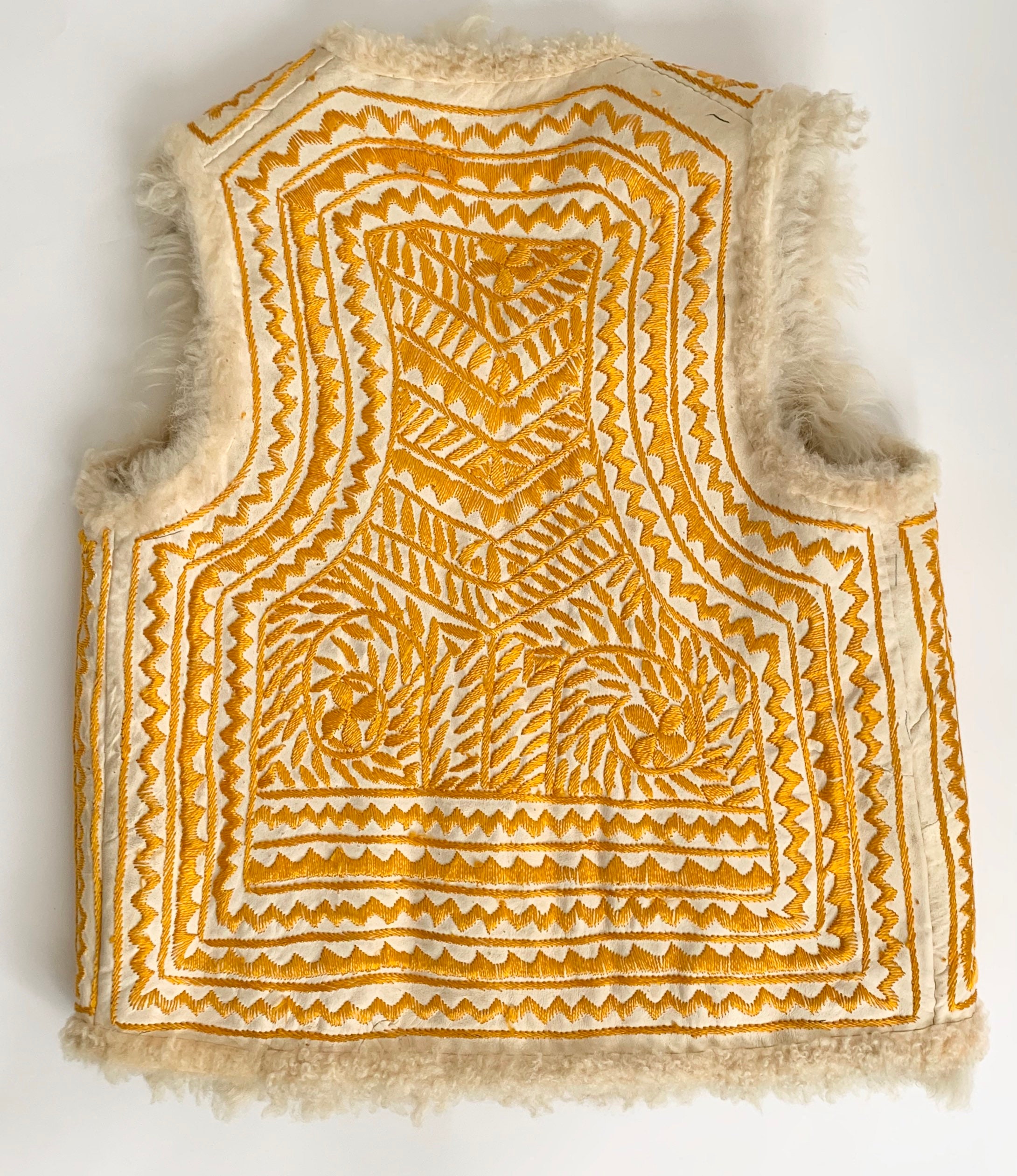 Boho Shearling Sheepskin Vest with Gold Embroidery Vintage 60s 70s ...
