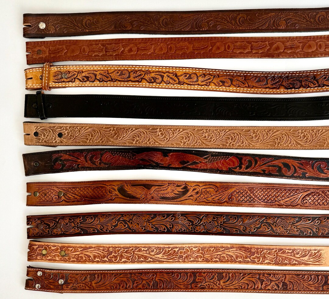 Vintage Leather Belt Strap 38 40 Genuine Leather Snap on Detachable ...