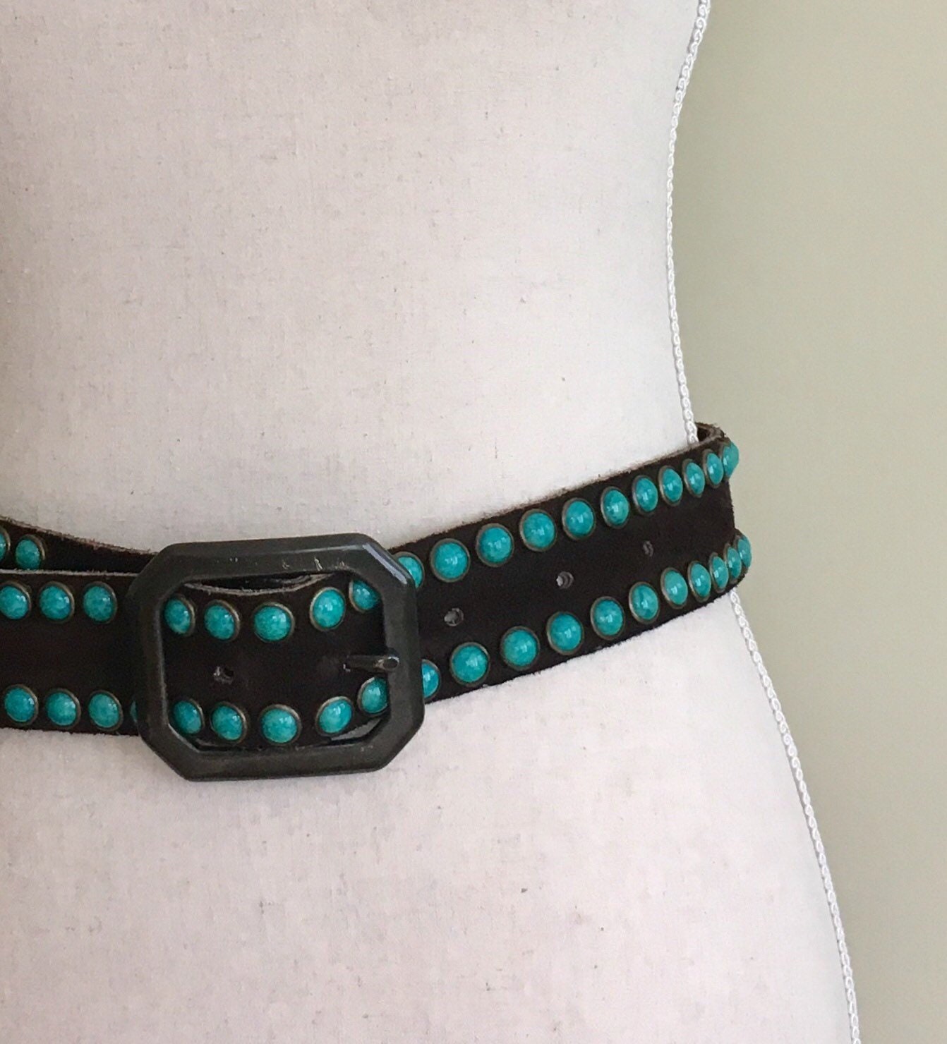 Turquoise Studded Suede Belt Vintage Faux Turquoise Studs Brown Suede ...