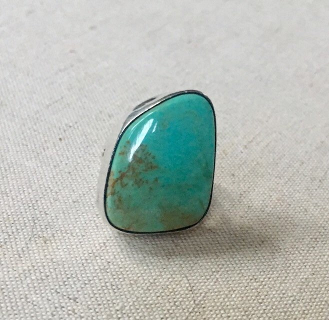 Big Modernist Turquoise Ring Sterling Silver Statement Ring Vintage ...