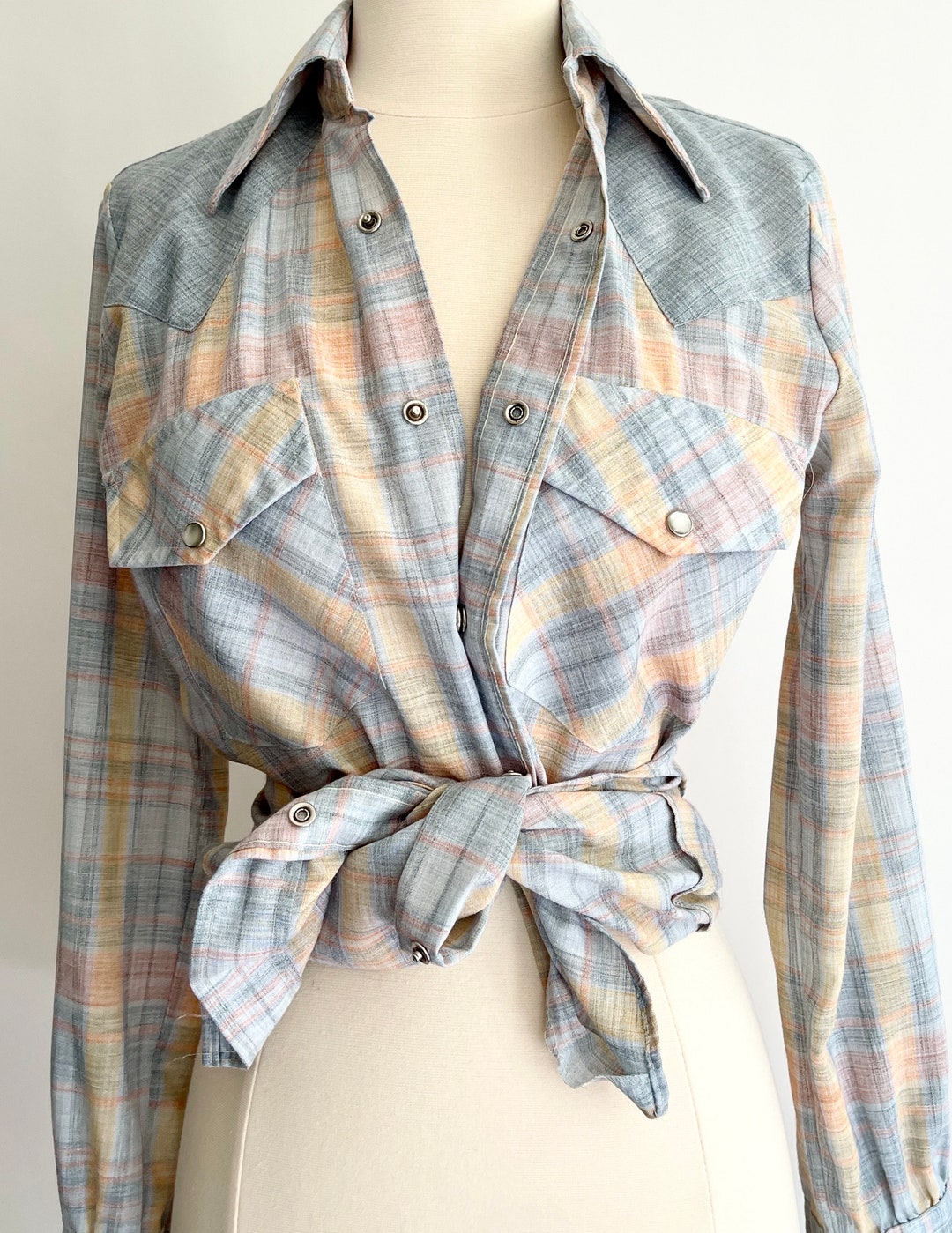 70s Western Plaid Shirt Pearl Snap Shirt Vintage Fashions West Rodeo ...