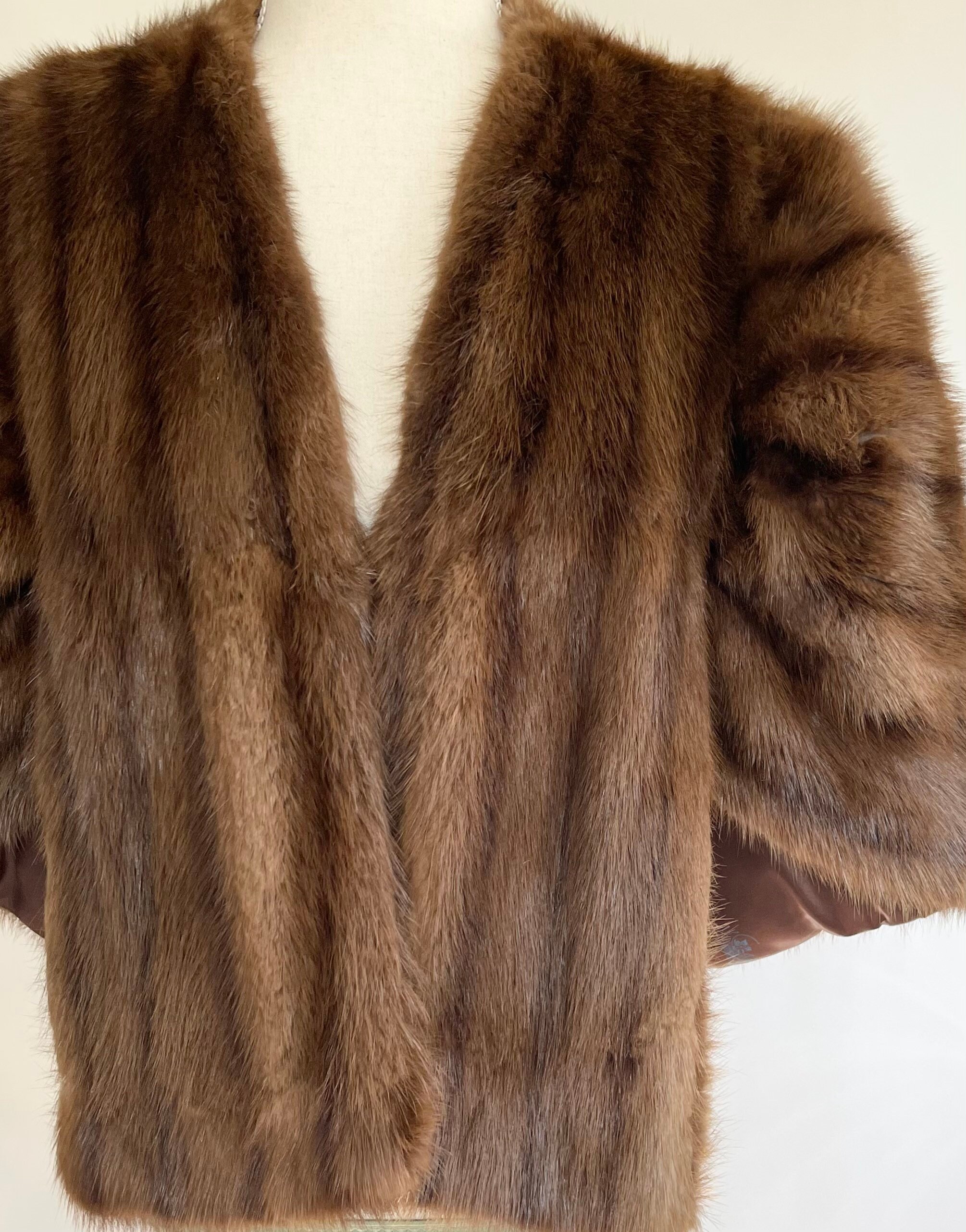 Luxurious Mink Fur Wrap Capelet Shrug Stole Vintage 50s 60s Dark Brown