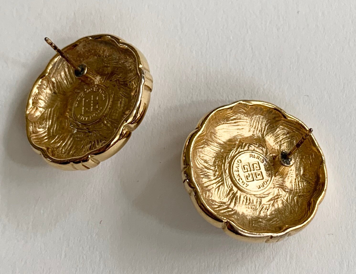 Signed Givenchy Gold Earrings Vintage Signature Logo Design Black Stone ...