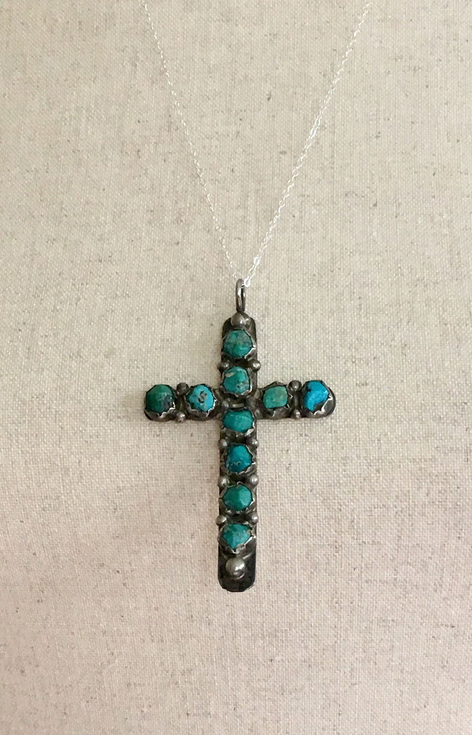Large Vintage Sterling Silver and Turquoise Zuni Cross Pendant - Chain ...