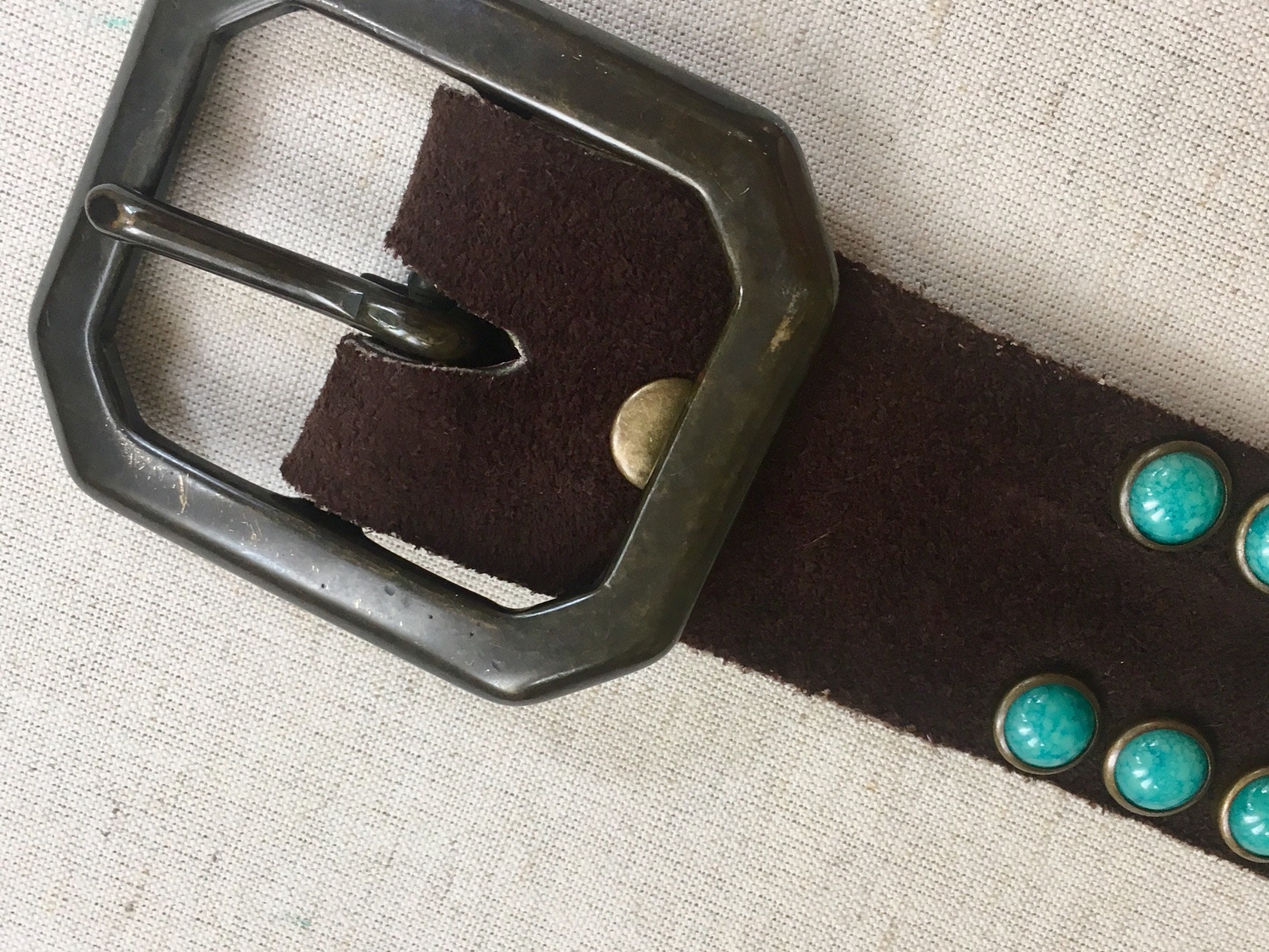 Turquoise Studded Suede Belt Vintage Faux Turquoise Studs Brown Suede ...