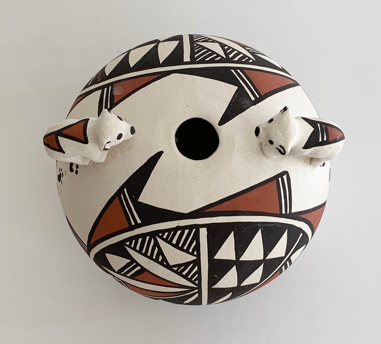 RESERVED Acoma Pottery Round Pot Bear Figurine Handmade Handpainted New ...