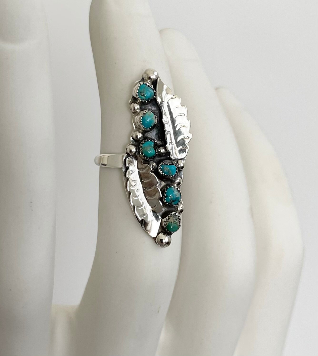 Long Turquoise Ring Vintage Native American Navajo Sterling Silver ...