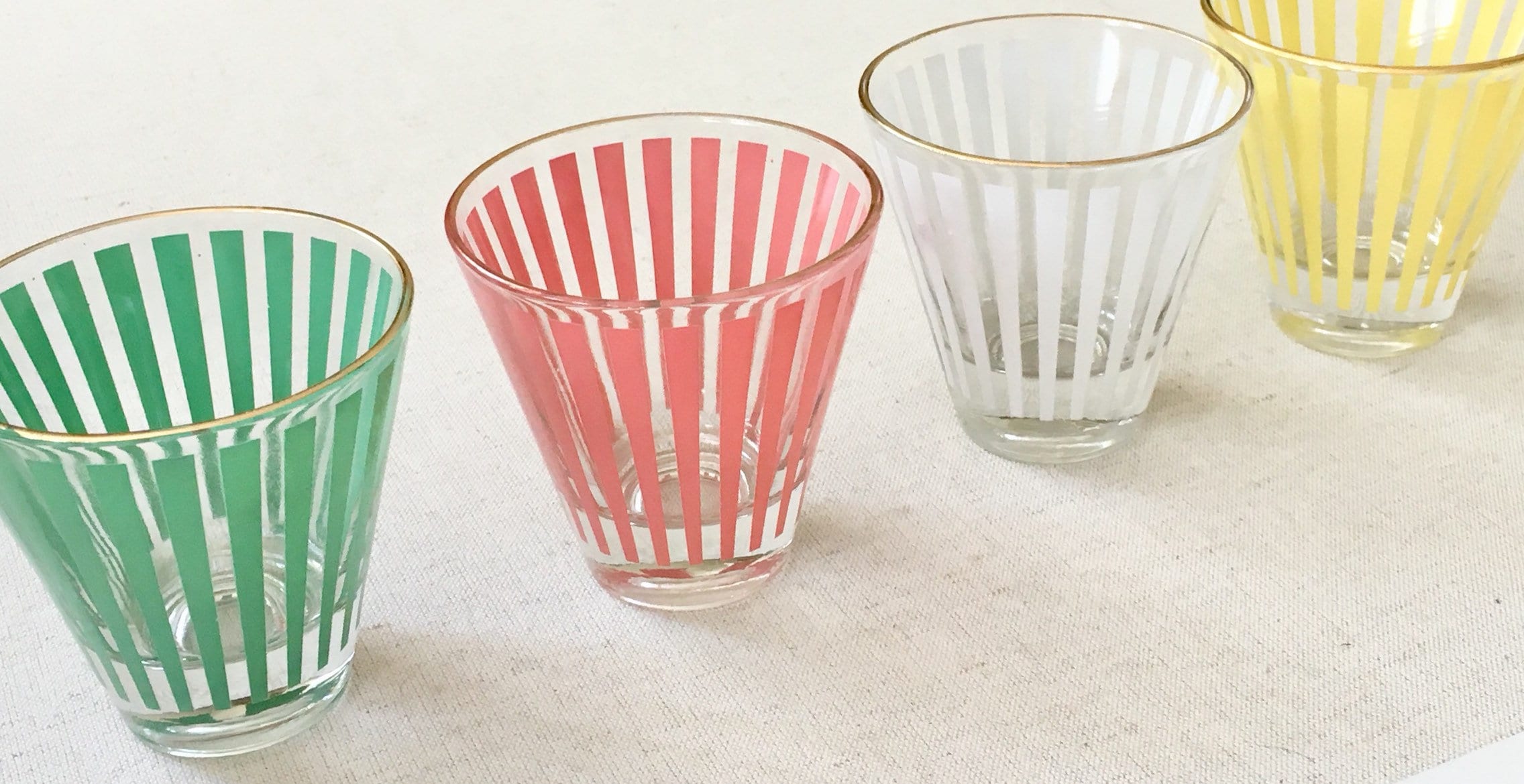 Mid Century Bar Glasses Highball Rocks Cocktail Barware Gold Rim ...