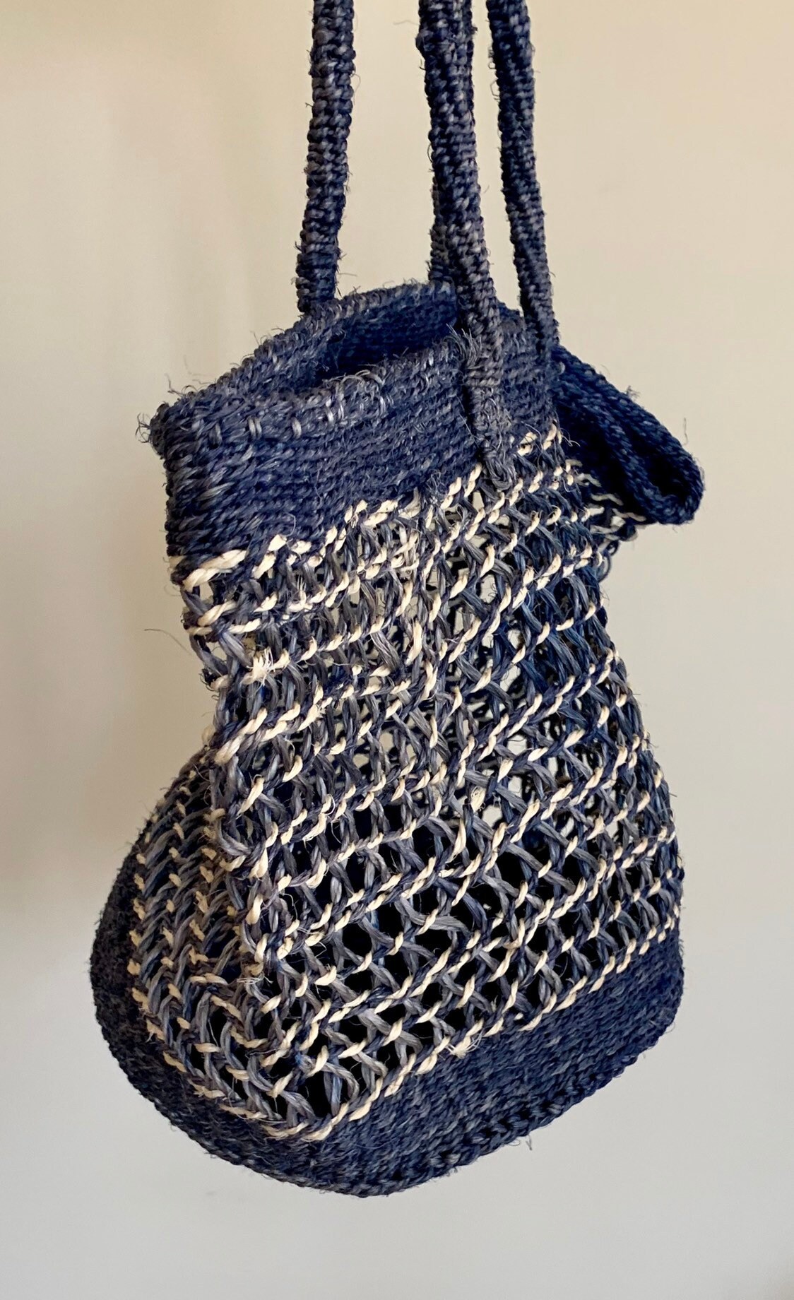 Open Weave Straw Bag Purse Vintage 80's Natural White Blue Woven Summer ...
