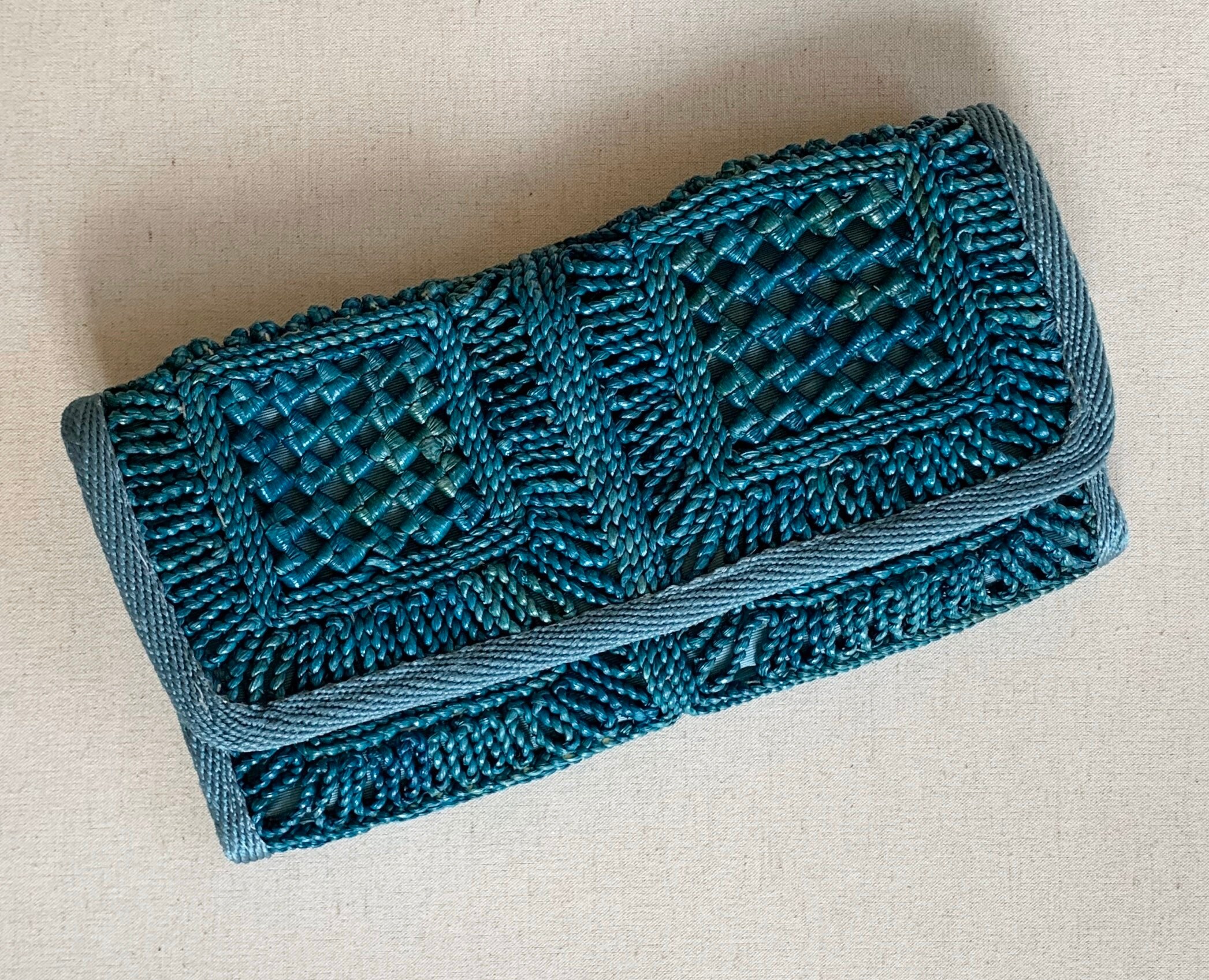 Teal Raffia Clutch Purse Bag Made in Italy Vintage Joske's Department ...