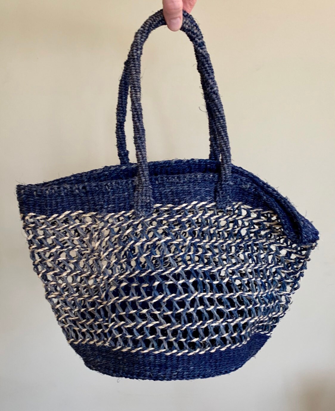 Open Weave Straw Bag Purse Vintage 80's Natural White Blue Woven Summer ...