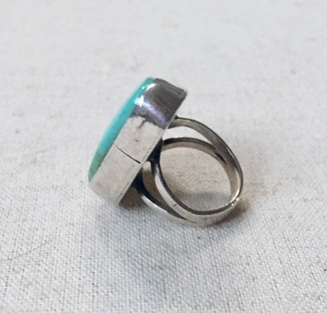 Big Modernist Turquoise Ring Sterling Silver Statement Ring Vintage ...