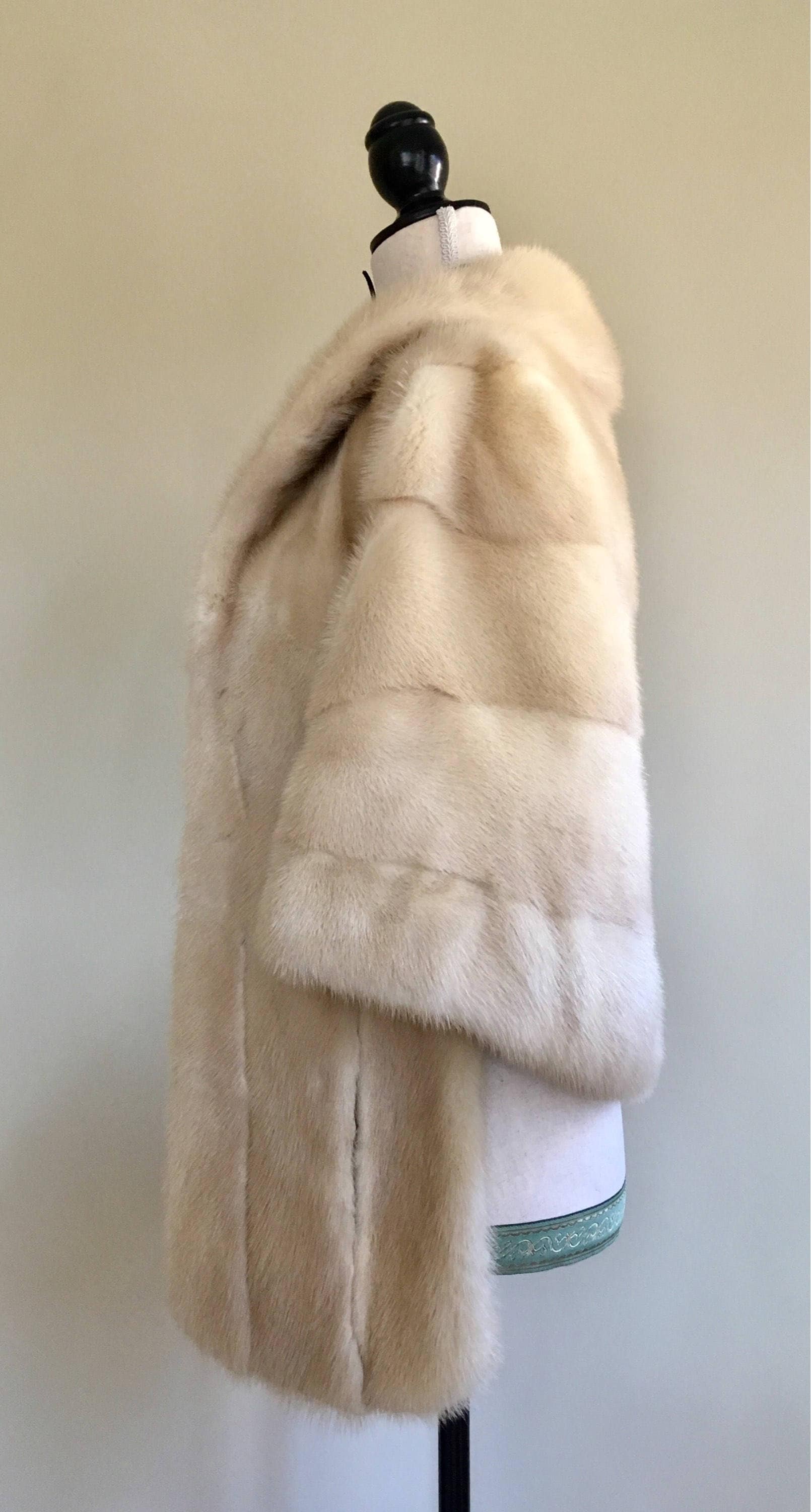 White Blonde Mink Fur Capelet Stole Wrap Vintage 50s Style Womens