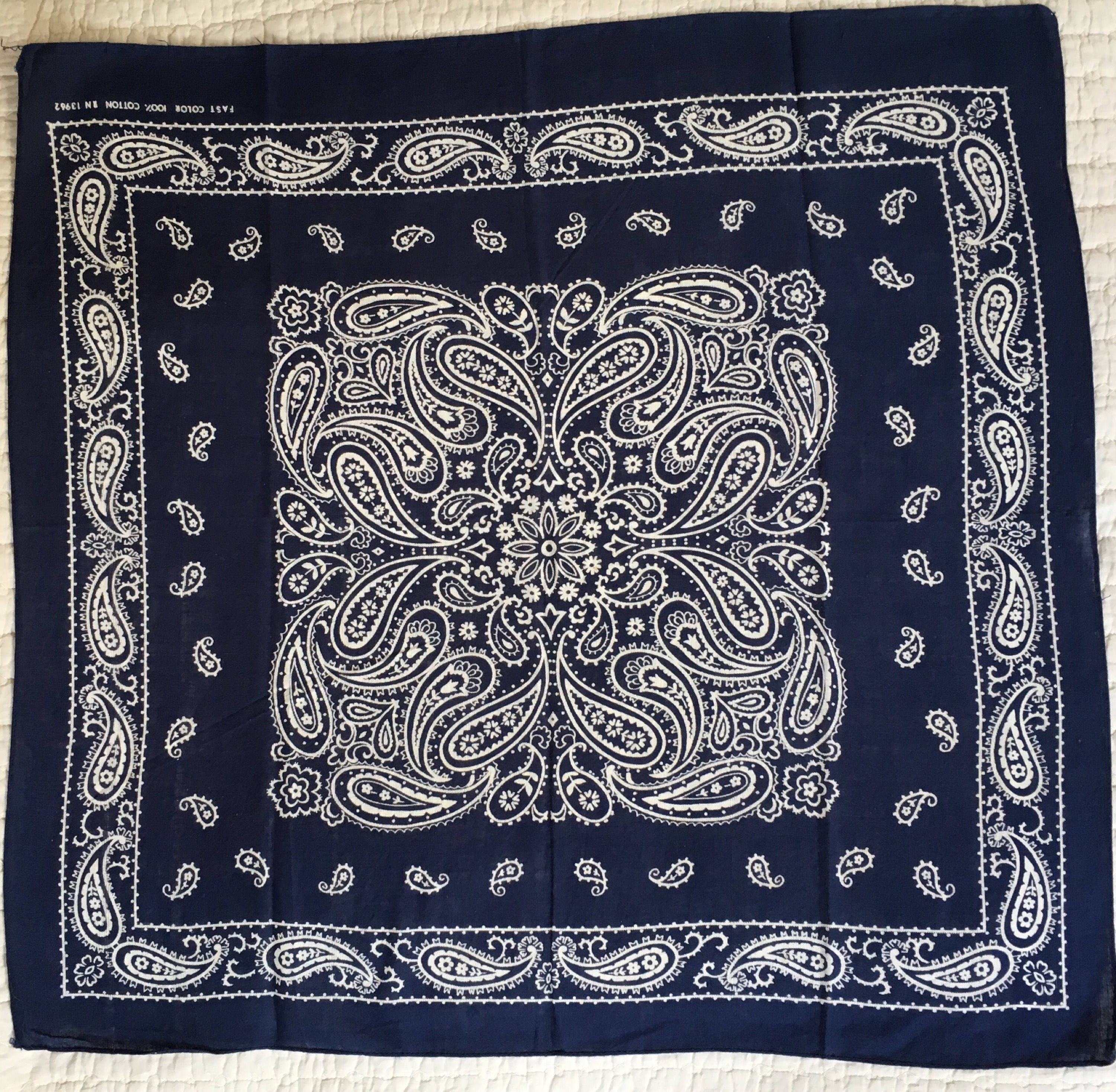 Vintage Faded Bandana Indigo Navy Blue Fast Color Paisley RARE ...