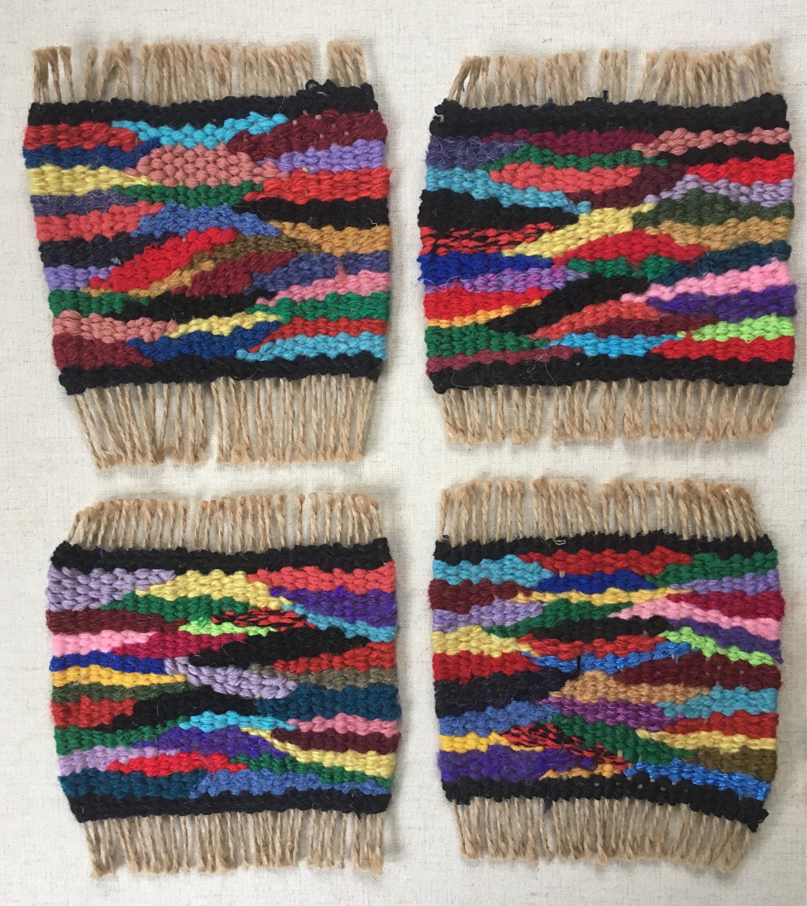 Hand Woven Coaster Set of 6 Vintage Home Decor Colorful Stripes Hemp ...