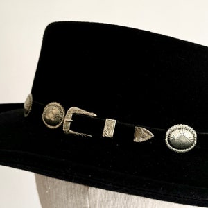 Vintage Black Cowboy Hat Concho Hat Band Western Buckle Silver Tone ...