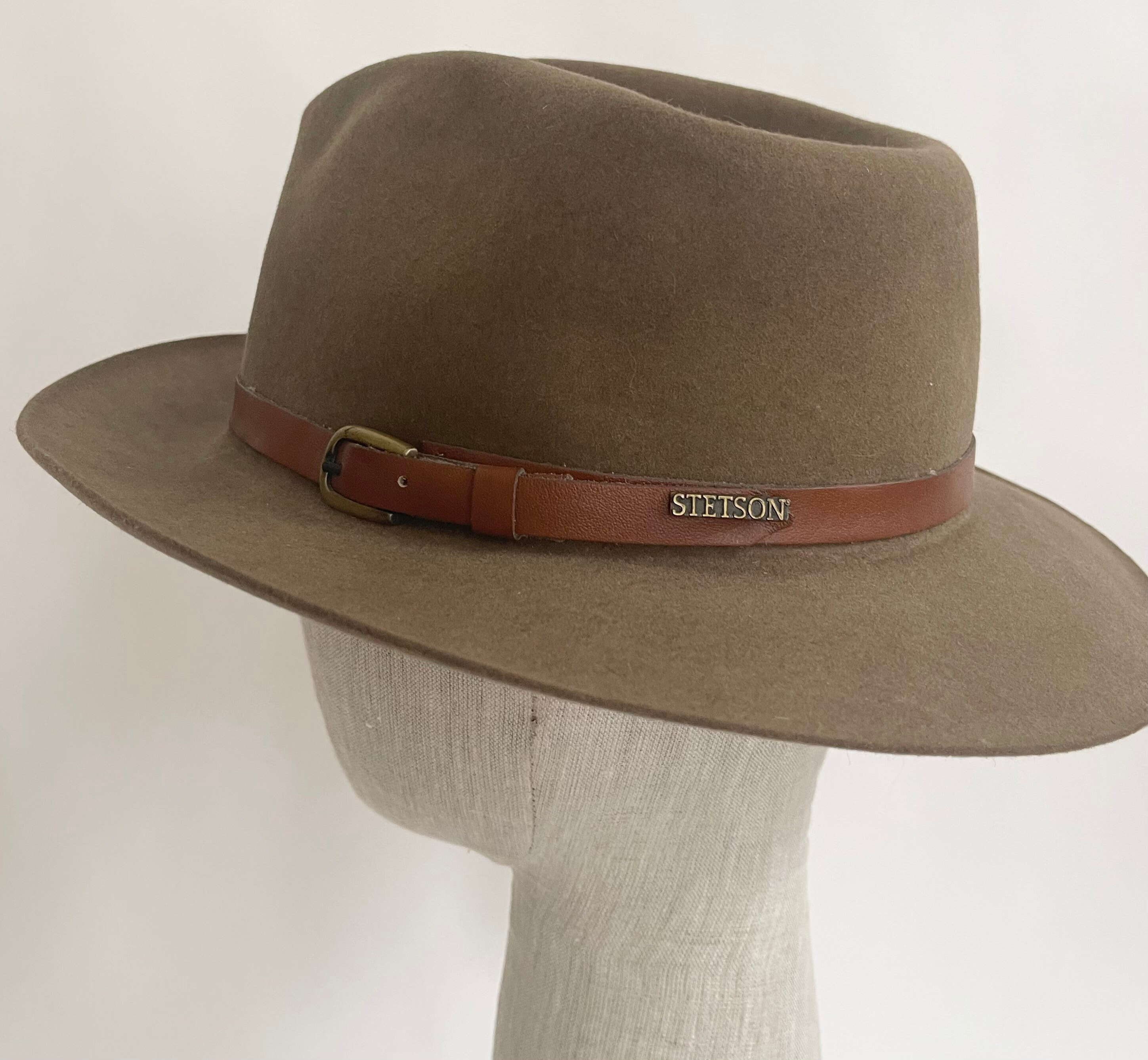 Stetson Cowboy Fedora Hat Vintage John B Stetson Co Khaki Green Moose