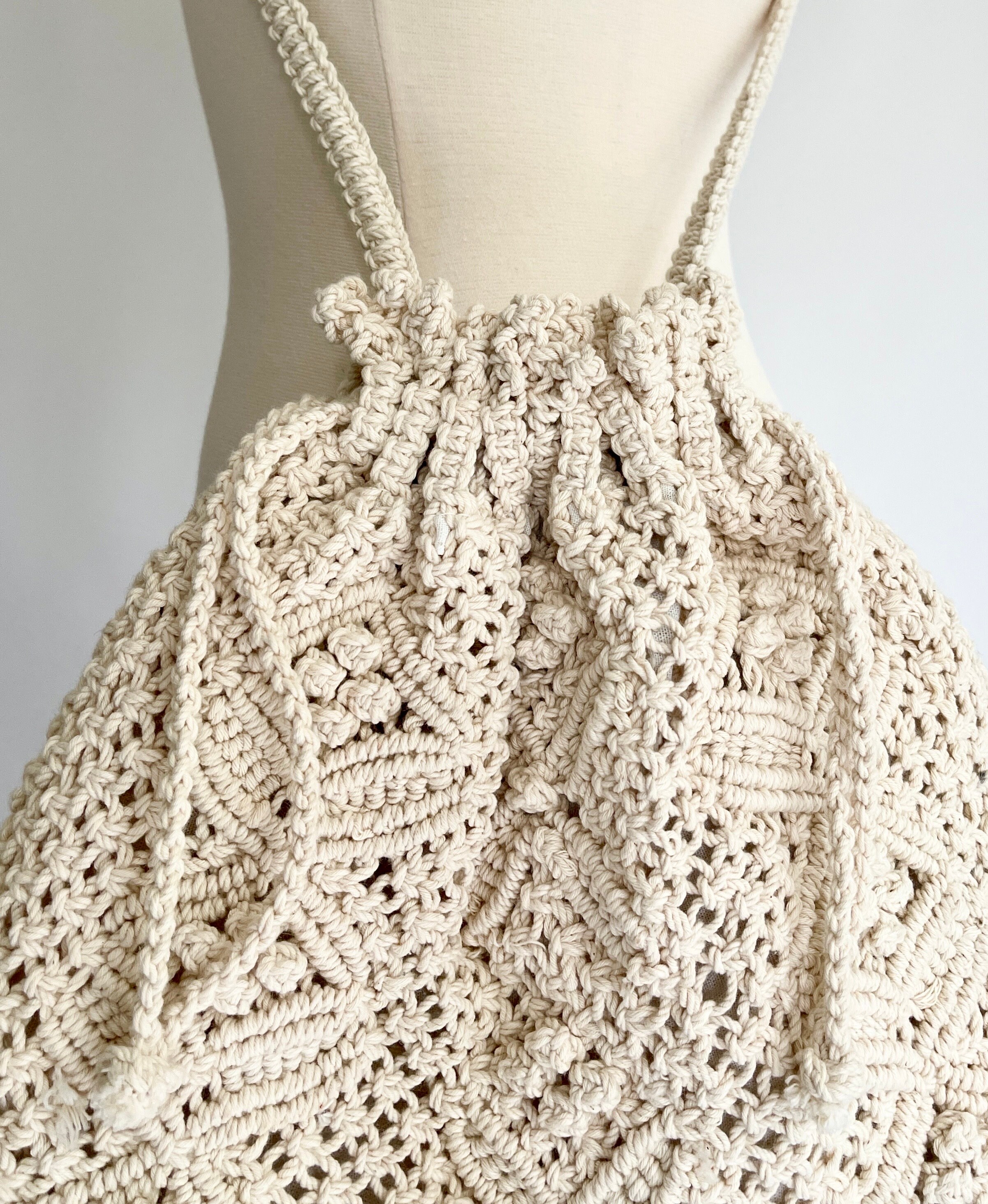 80s Macrame Drawstring Bag Crossbody Purse Vintage Bass Made in ...